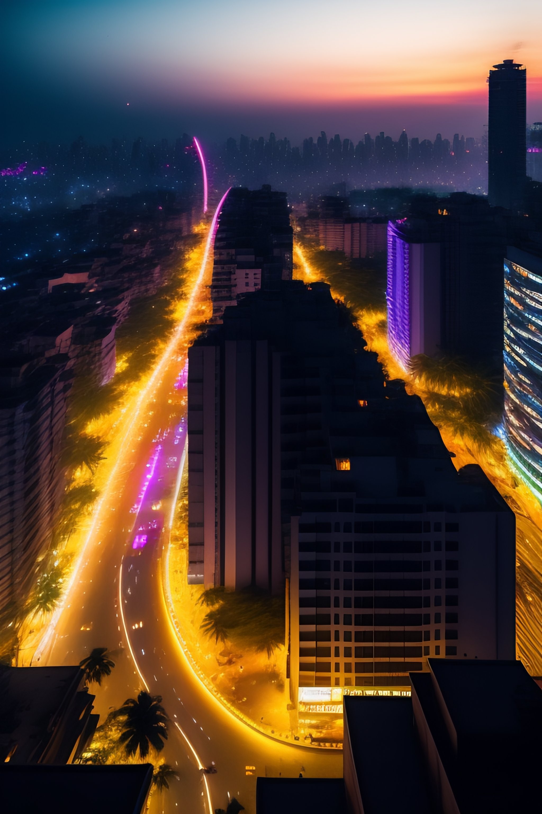 Lexica - Beautiful overhead sight of a Lower Parel during a real night ...