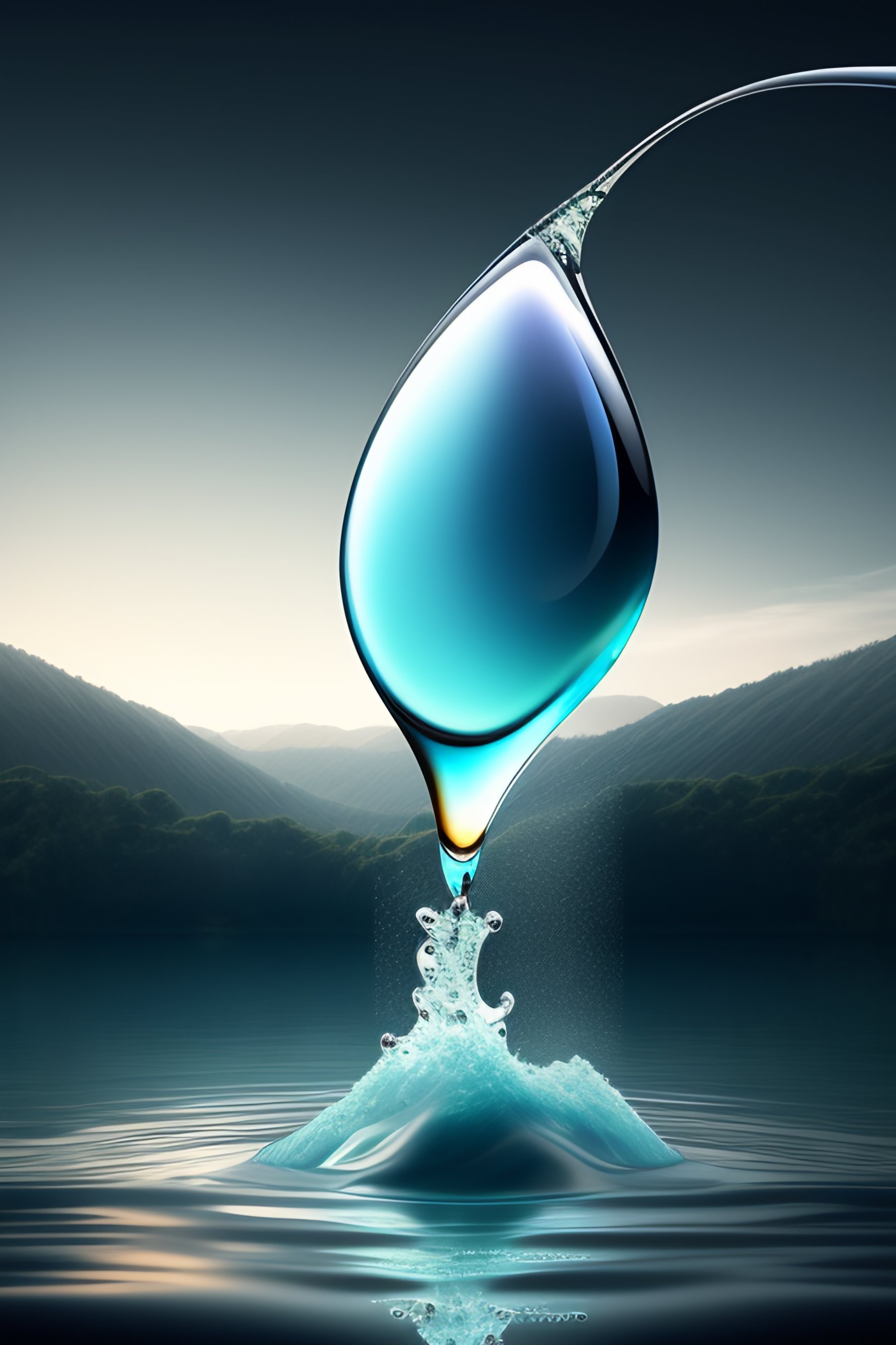 Lexica - BIG WATER DROP FALLING INTO A LAKE OF WATER AND GENERATING AN ECO