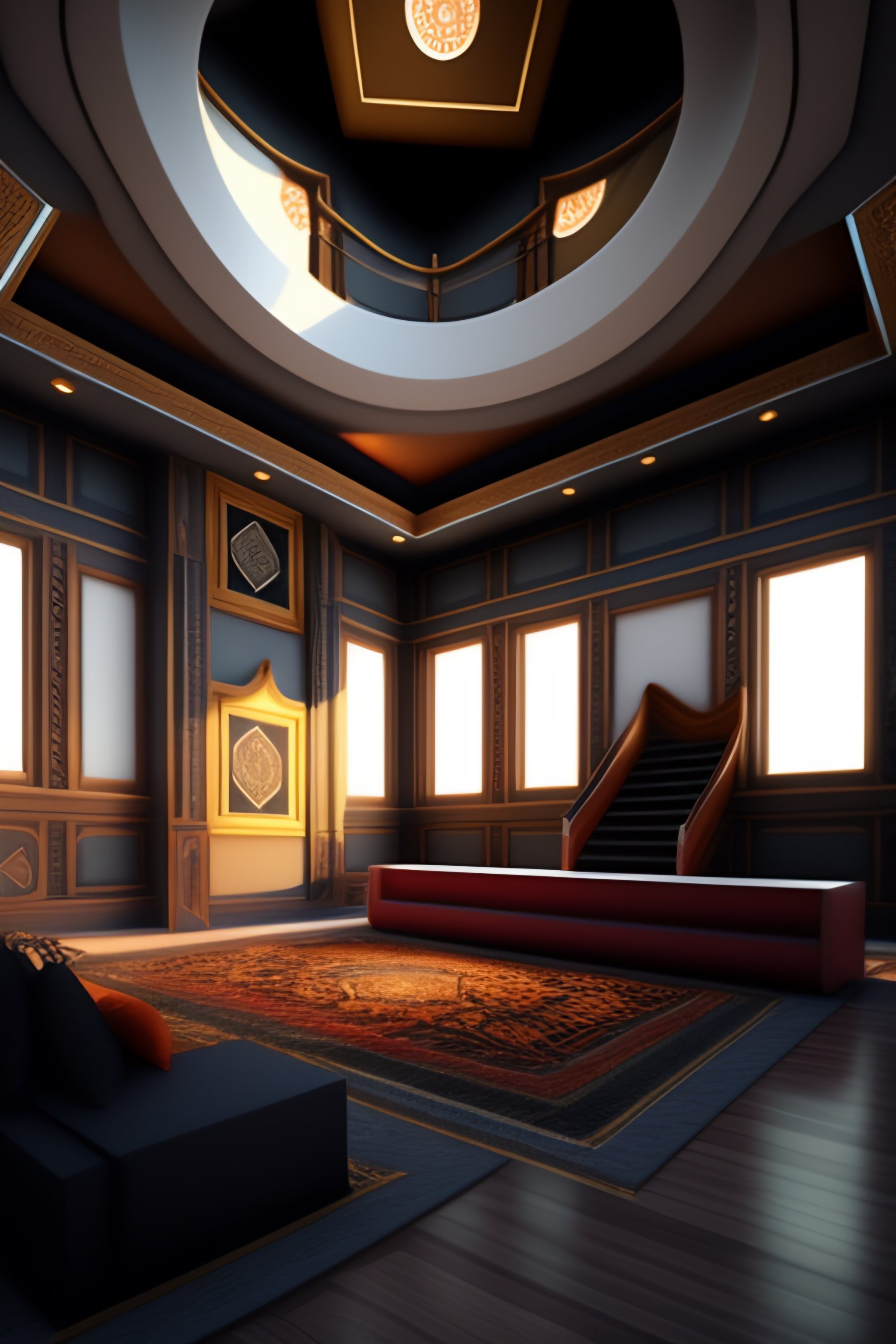 Lexica - Interior design,star patterns on the ceiling,2-level seats ...