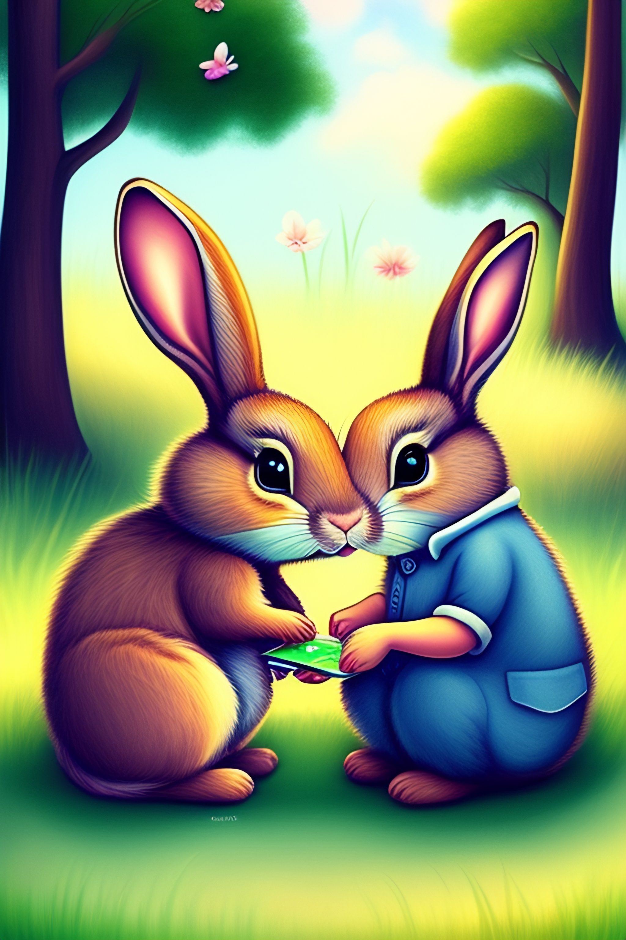 Lexica - Cute Rabbit childrens book hand drawn style. at a park eating ...