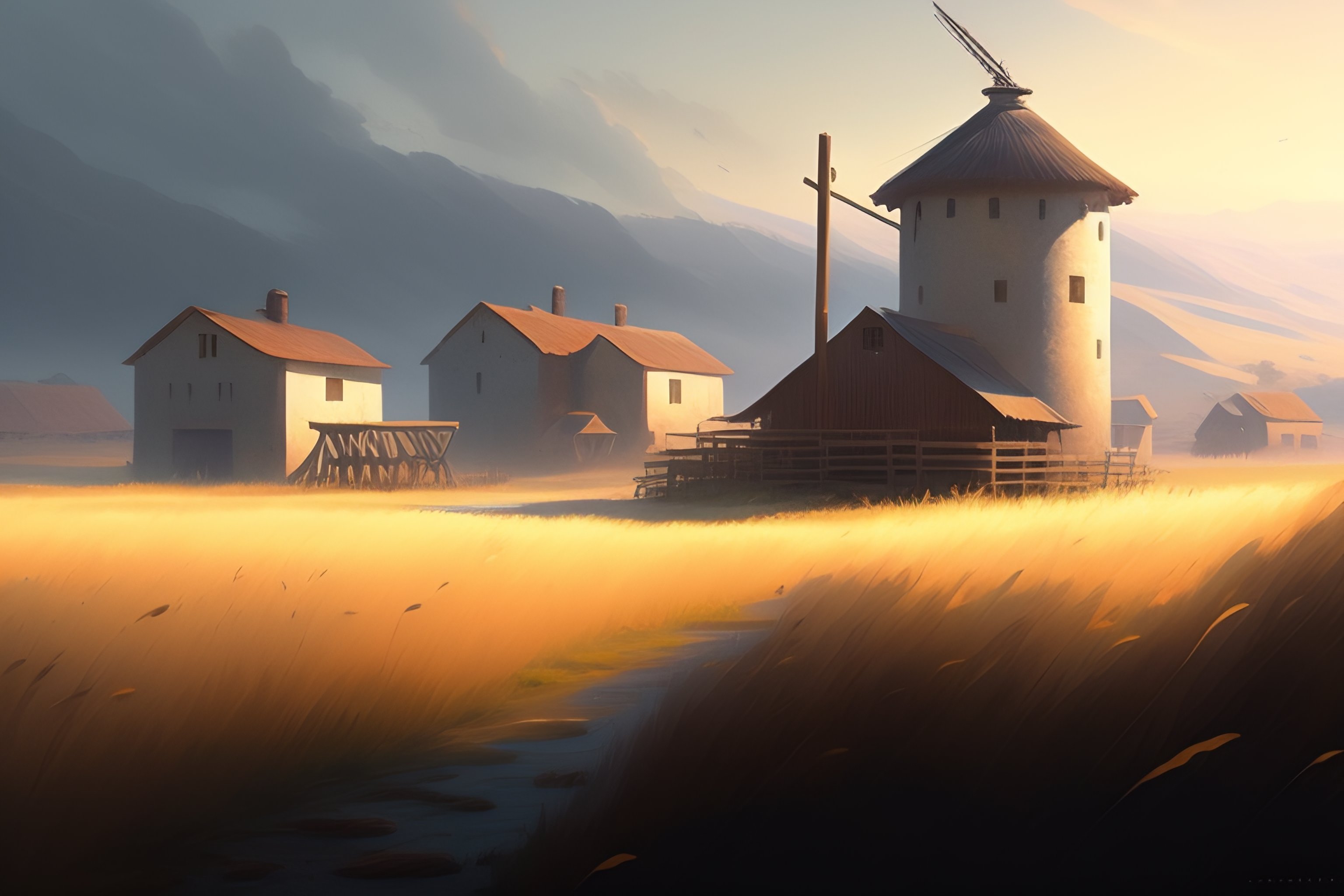 Lexica - Large mills overlook the village on the ponant, adjoining dry marshes transformed into ...