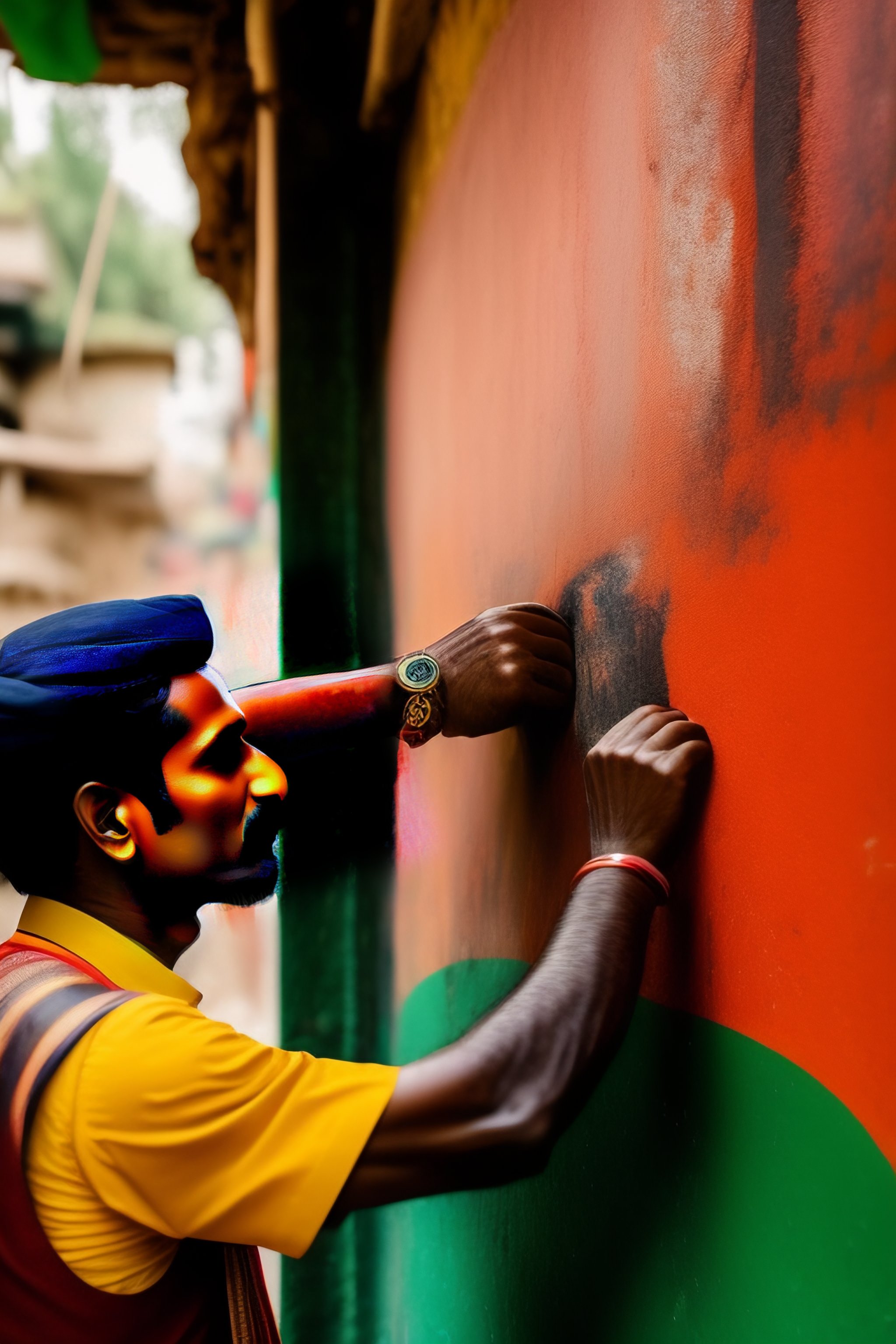Lexica - Indian man sticking stickers on the wall