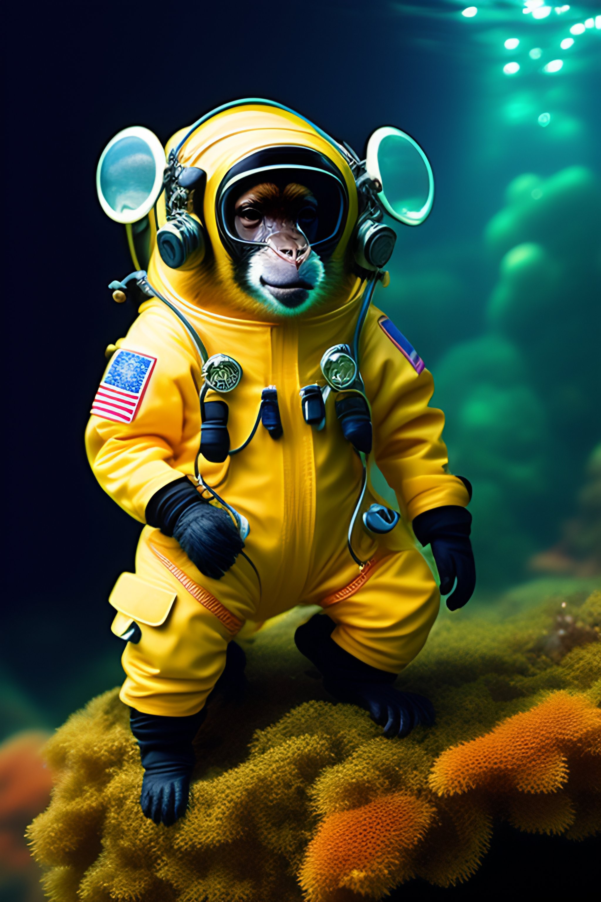Lexica - Mushroom kangaroo monkey spacesuit scuba diving ocean 1950