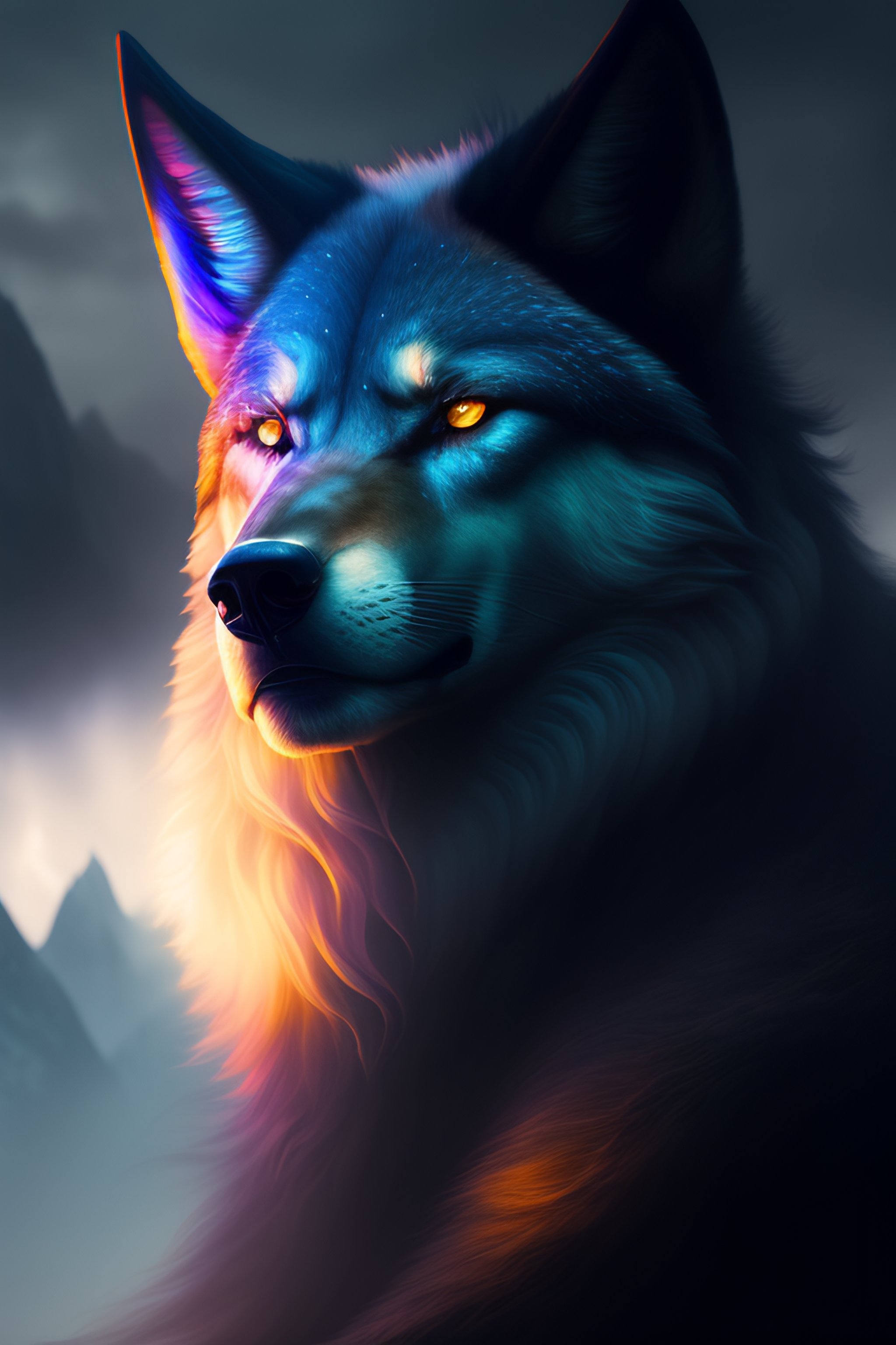 Lexica - Werewolf with lighting storm, bioluminescent glowing blue eyes ...