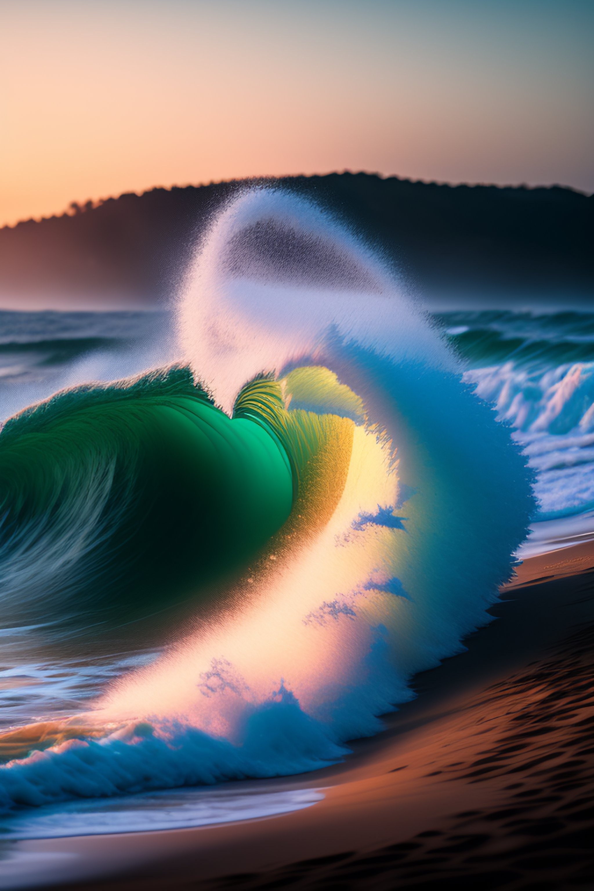 Lexica - Fire, rain, snow, wave, beach, sunset, mulitcolor ...