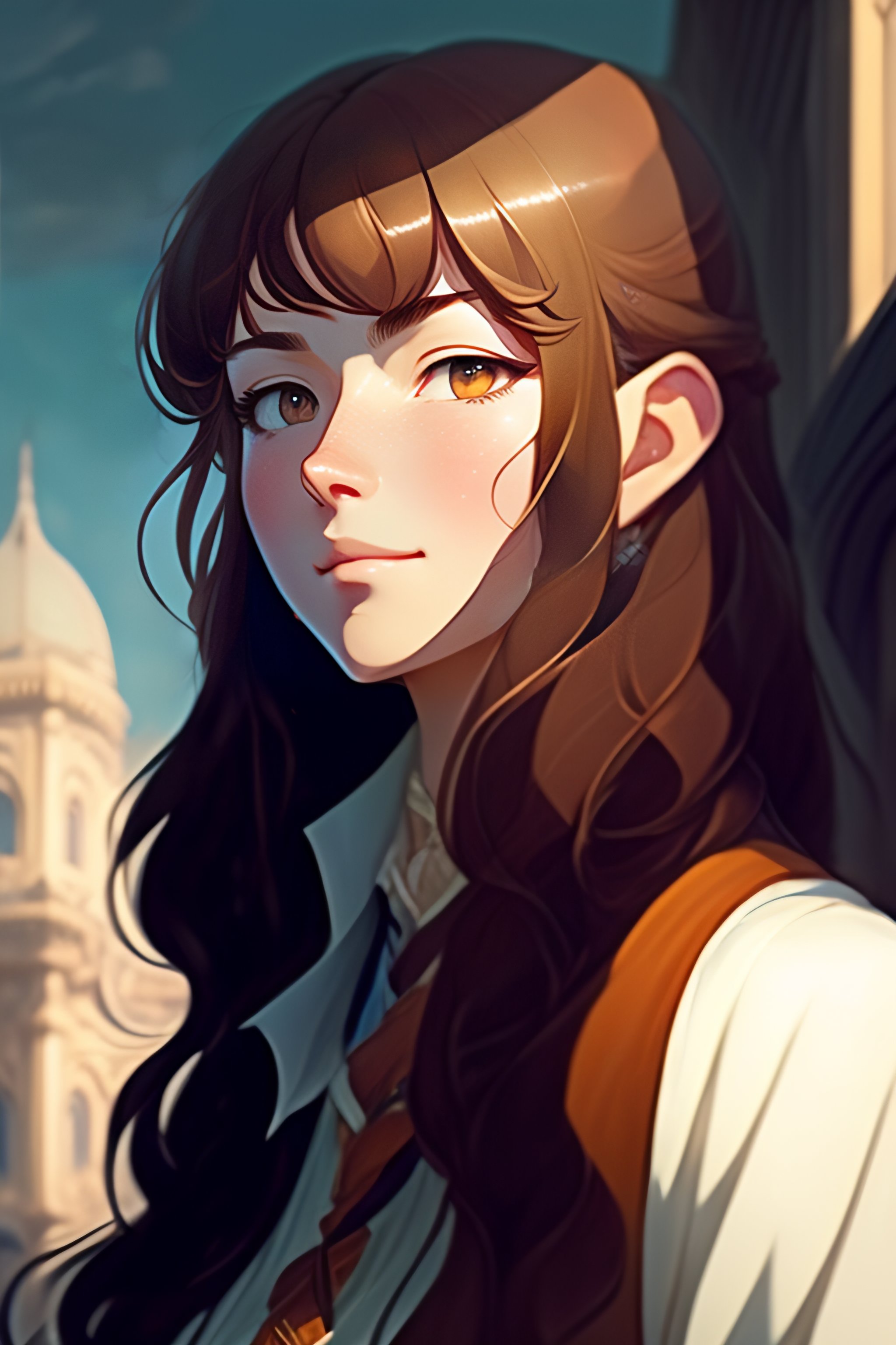 Lexica - Reporter reading half-elf serious frown freckles brunette ...