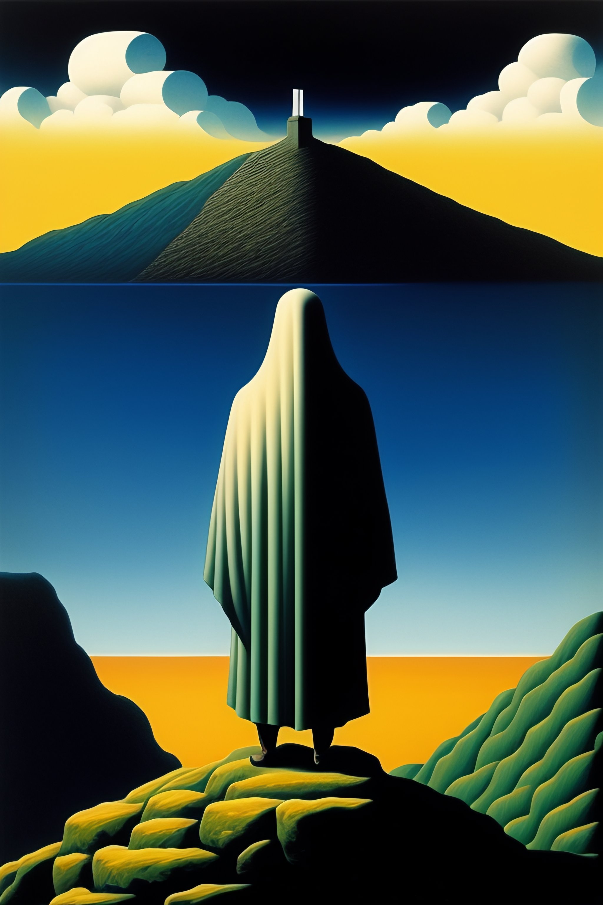 Lexica - The Hermit stands alone on the top of a mountain. Painted by ...