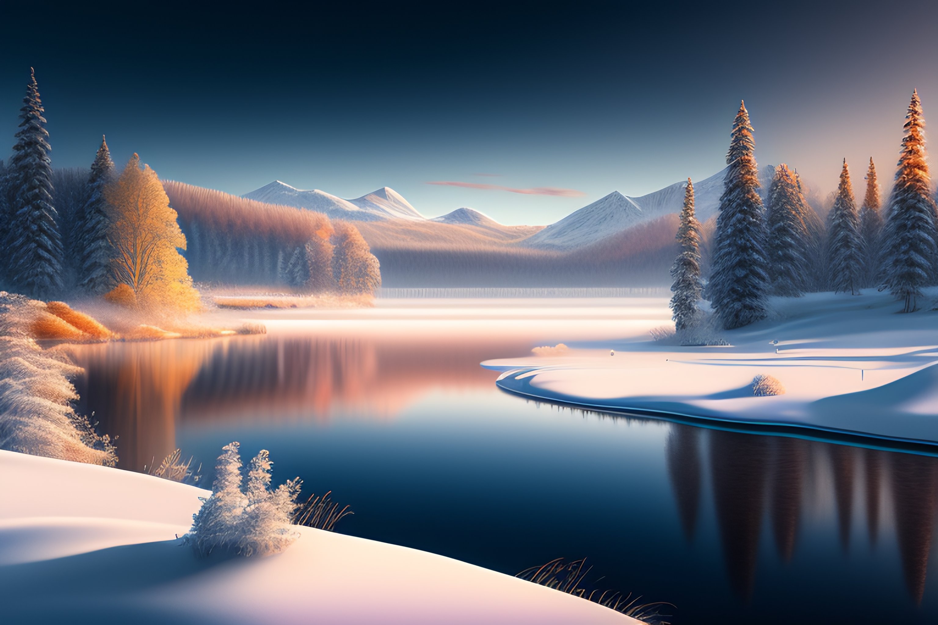 Lexica - Winter lake landscape, highly detailed, digital painting ...