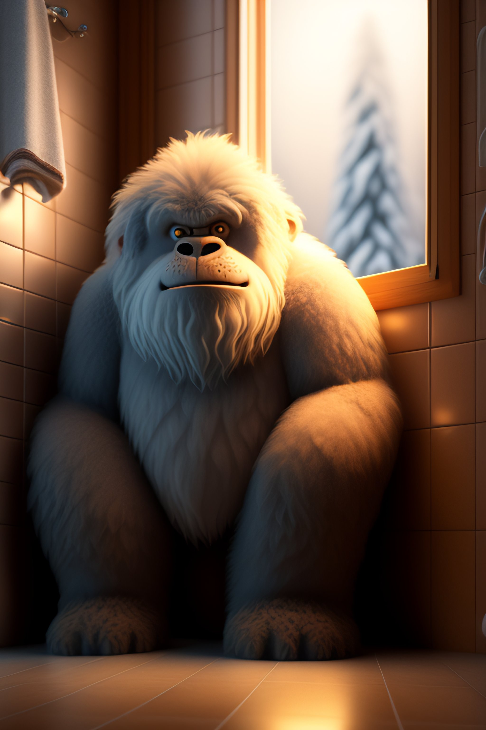 Lexica - An exhausted giant furry abominable yeti with glasses in his ...