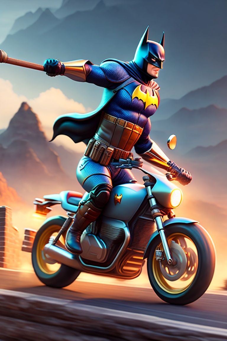 Lexica - An action scene of Batman riding a motorcycle, on the great ...