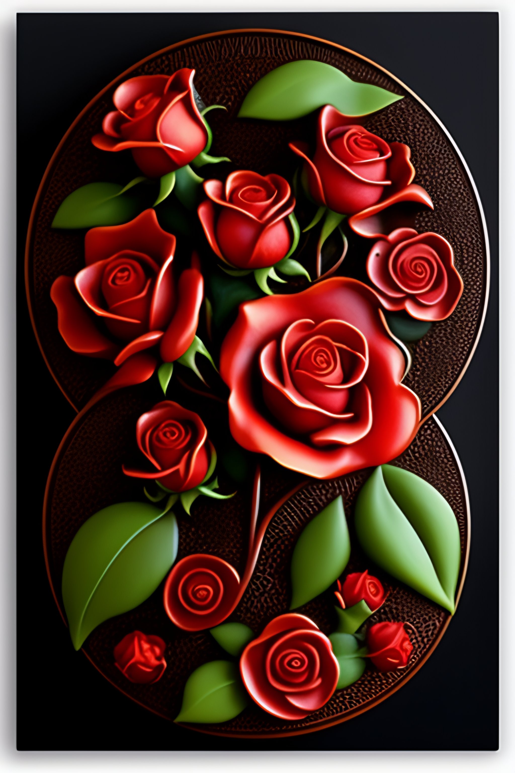 Lexica - Red roses surronded by circular arrangment of leaves, ladybird ...