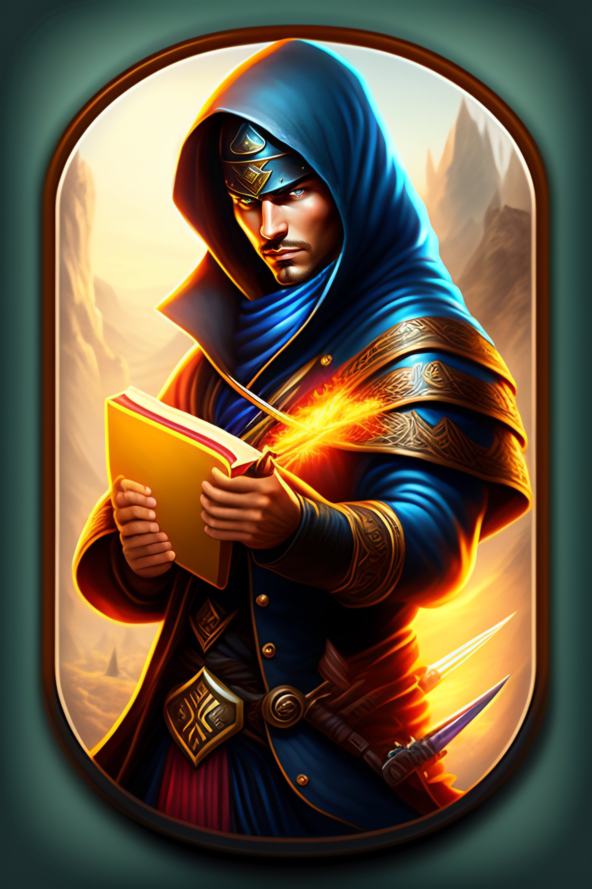 Lexica - Game icon of battle old assassin mage holding magic book with ...