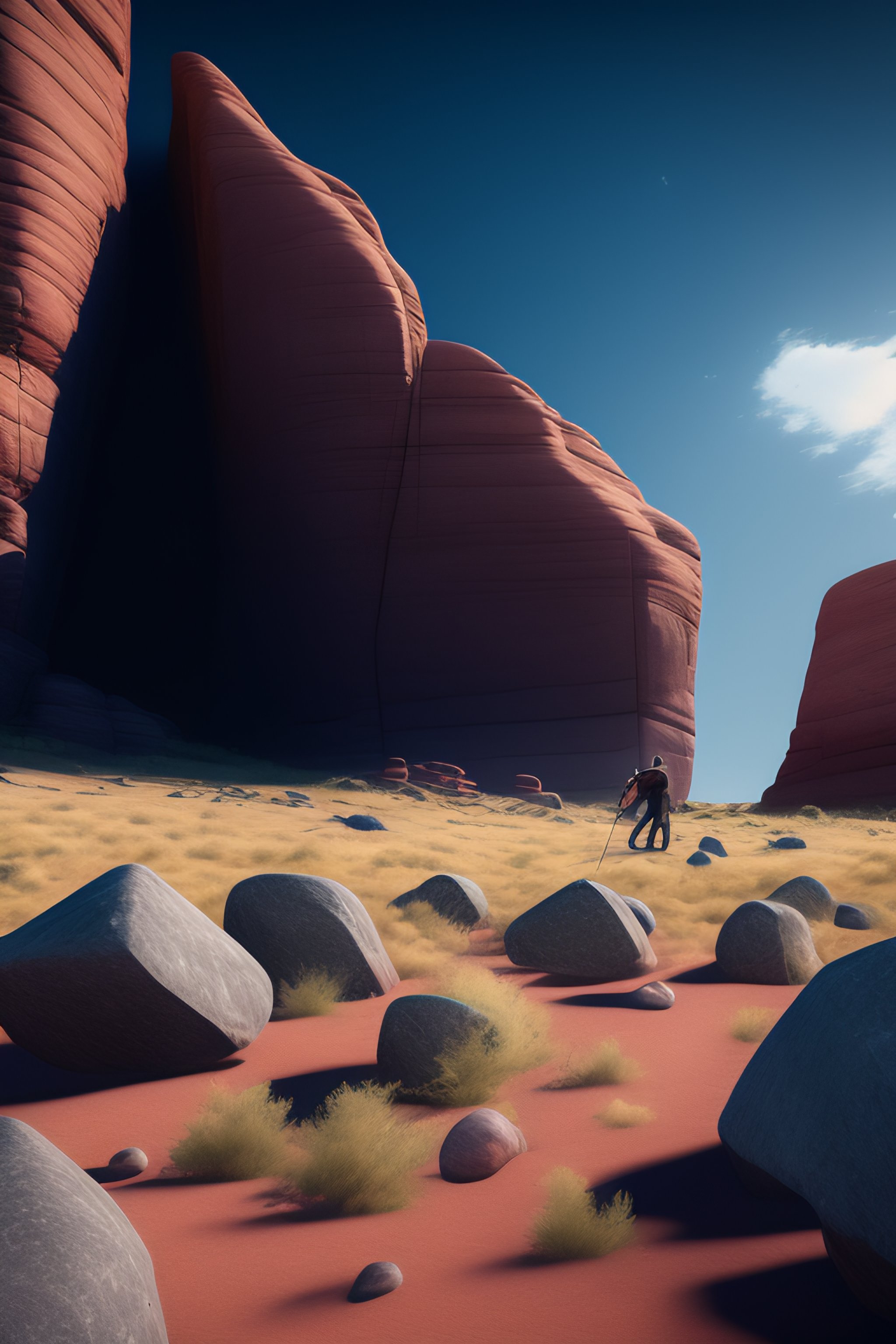 Lexica - Man crawls between a monumental set of rocks in a vast ...