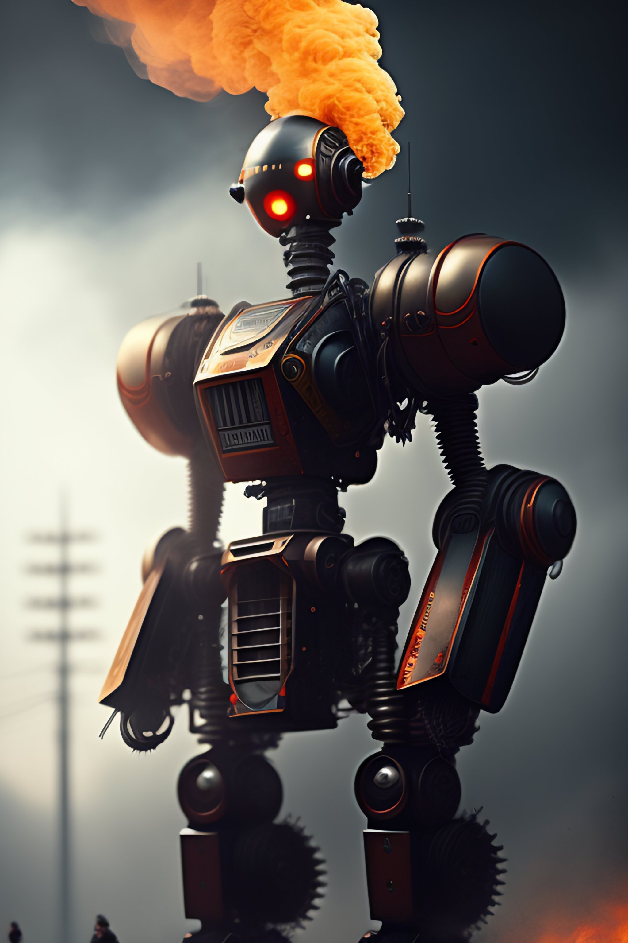 Lexica - Happy agressive tall robots lots of smoke and realistic detail