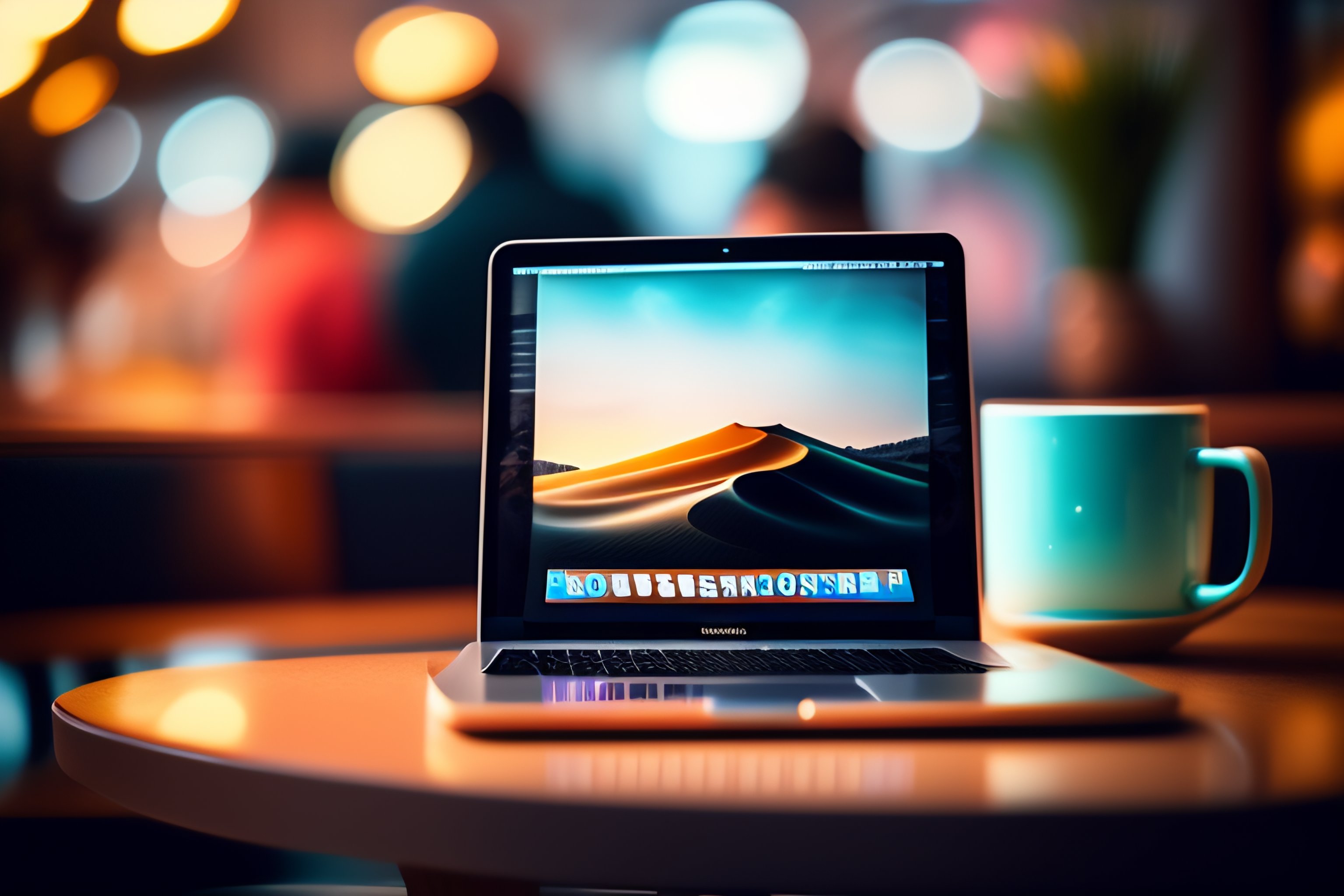 Lexica - Retro style, modern macbook in cafe