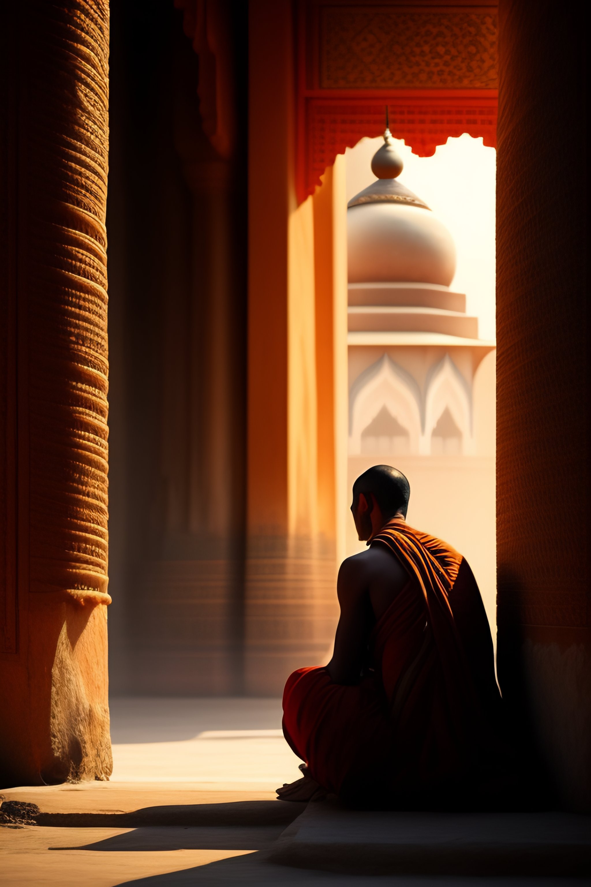 Lexica - The monk is sitting in an empty temple, and the endless nature ...