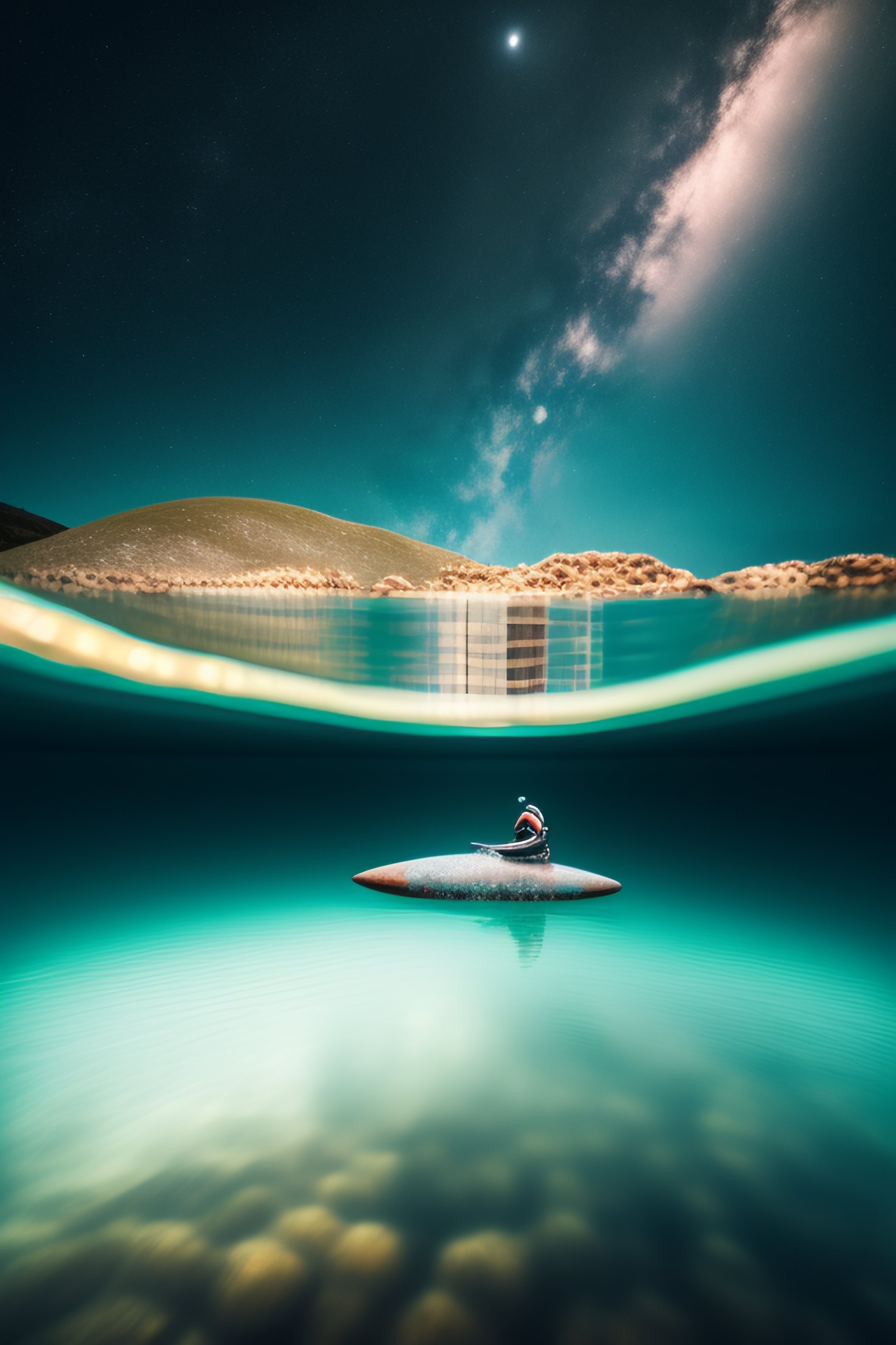 Lexica - An aatronaut swiming in a lake in space