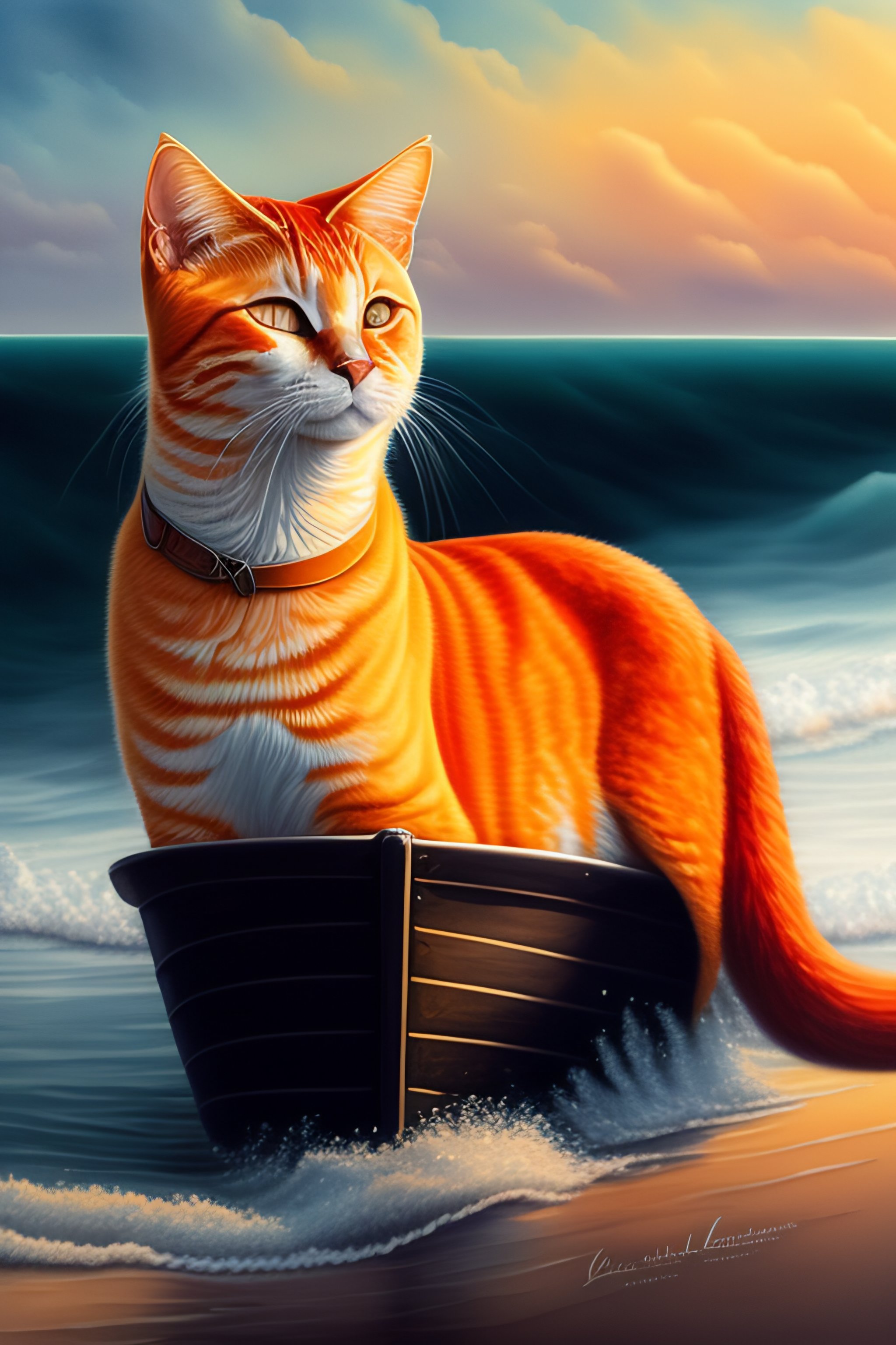 Lexica - A orange cat at the sea, laithaus, ship, cozy, watercolor ...
