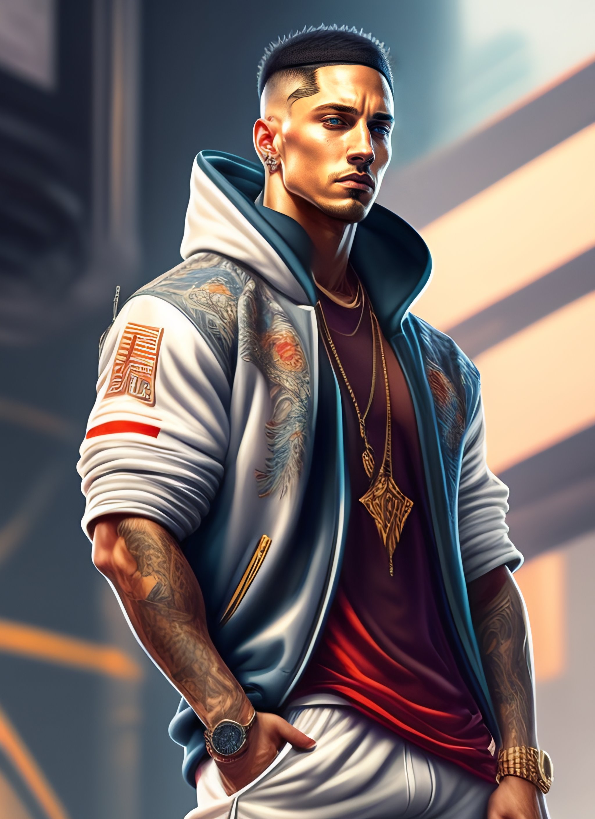 Lexica - A highly detailed illustration of Eminem wearing ripped ...