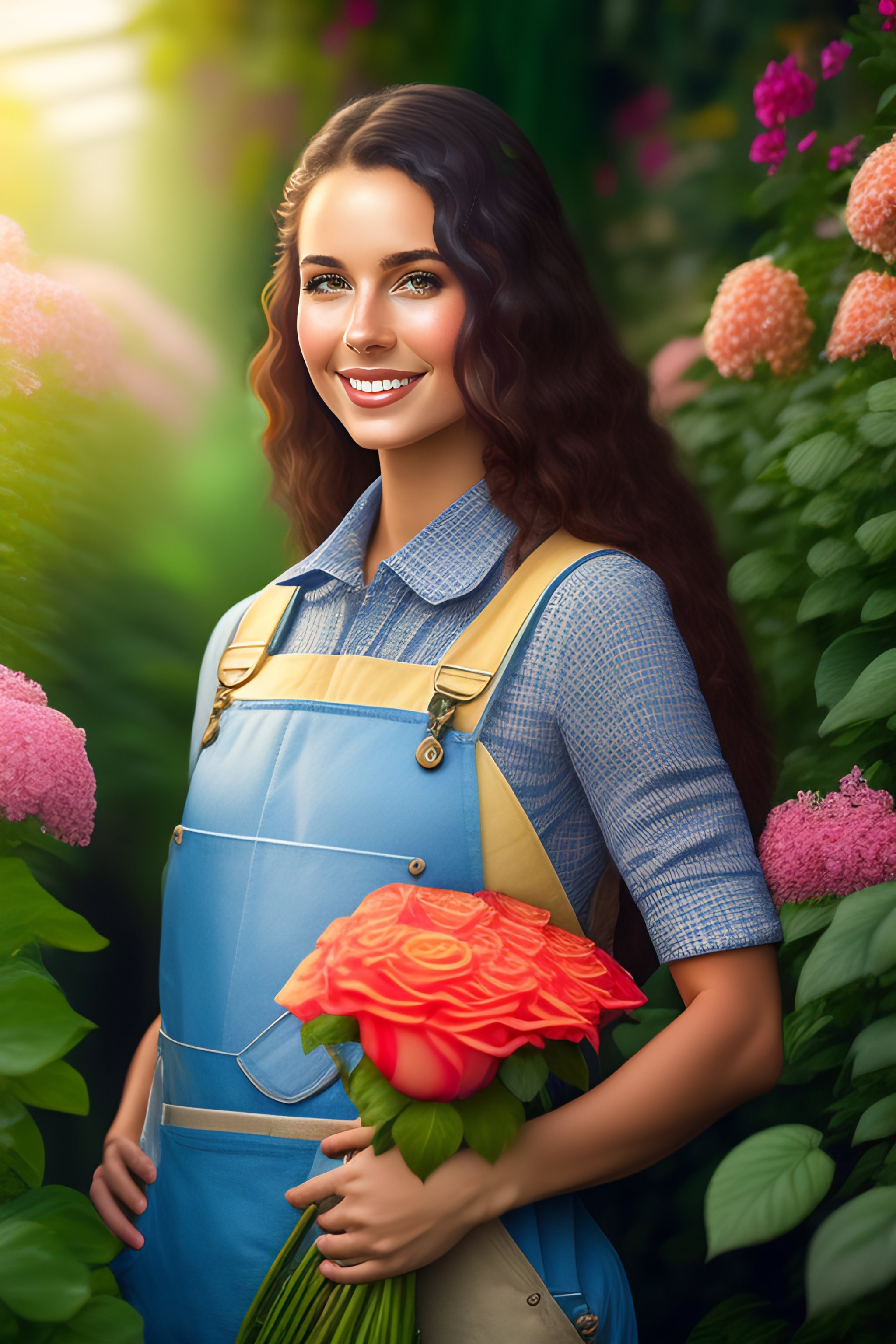 Lexica - Portrait of a young woman gardener wearing overalls inside a ...