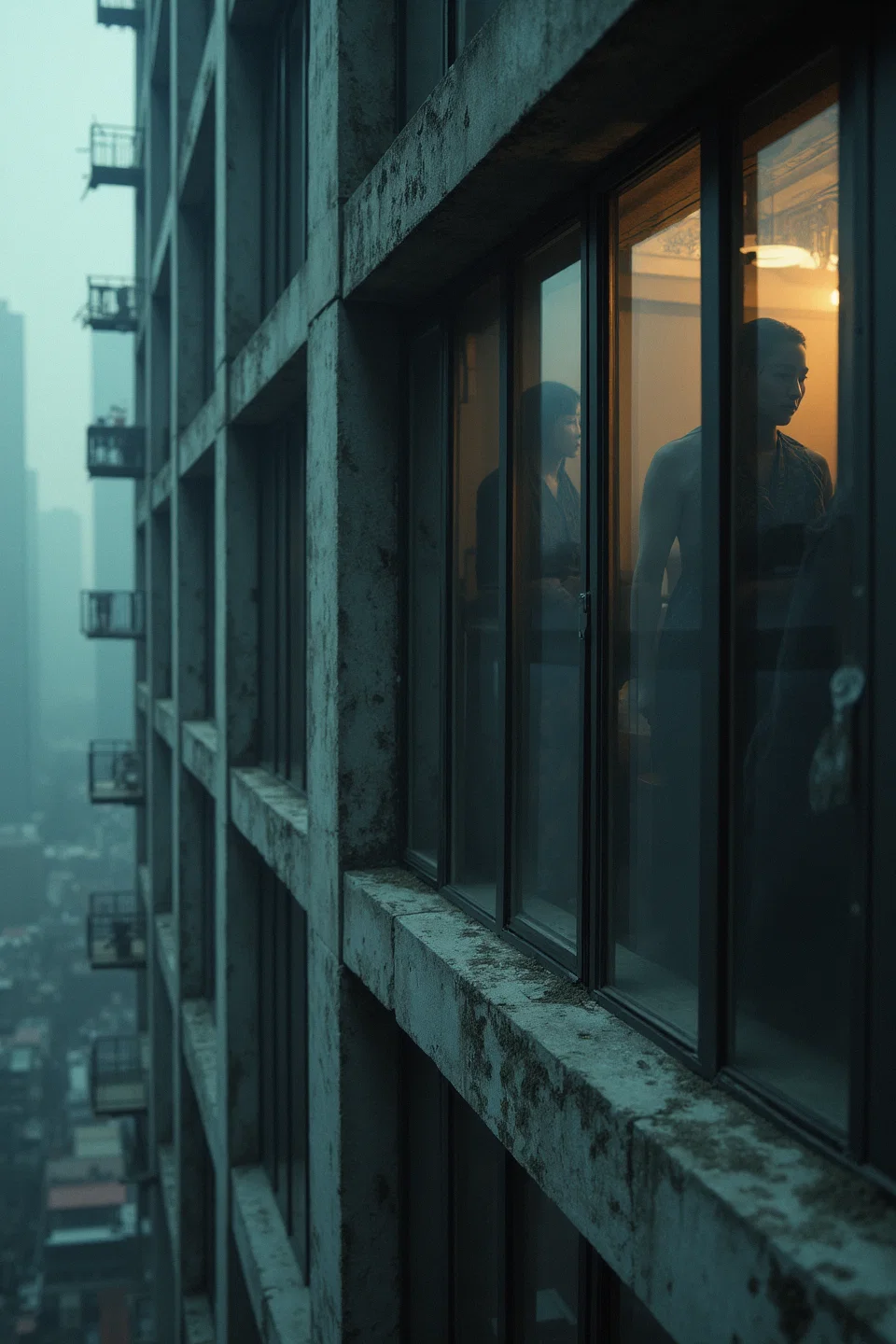 Lexica - Some people look over tall building windows, in the style of ...