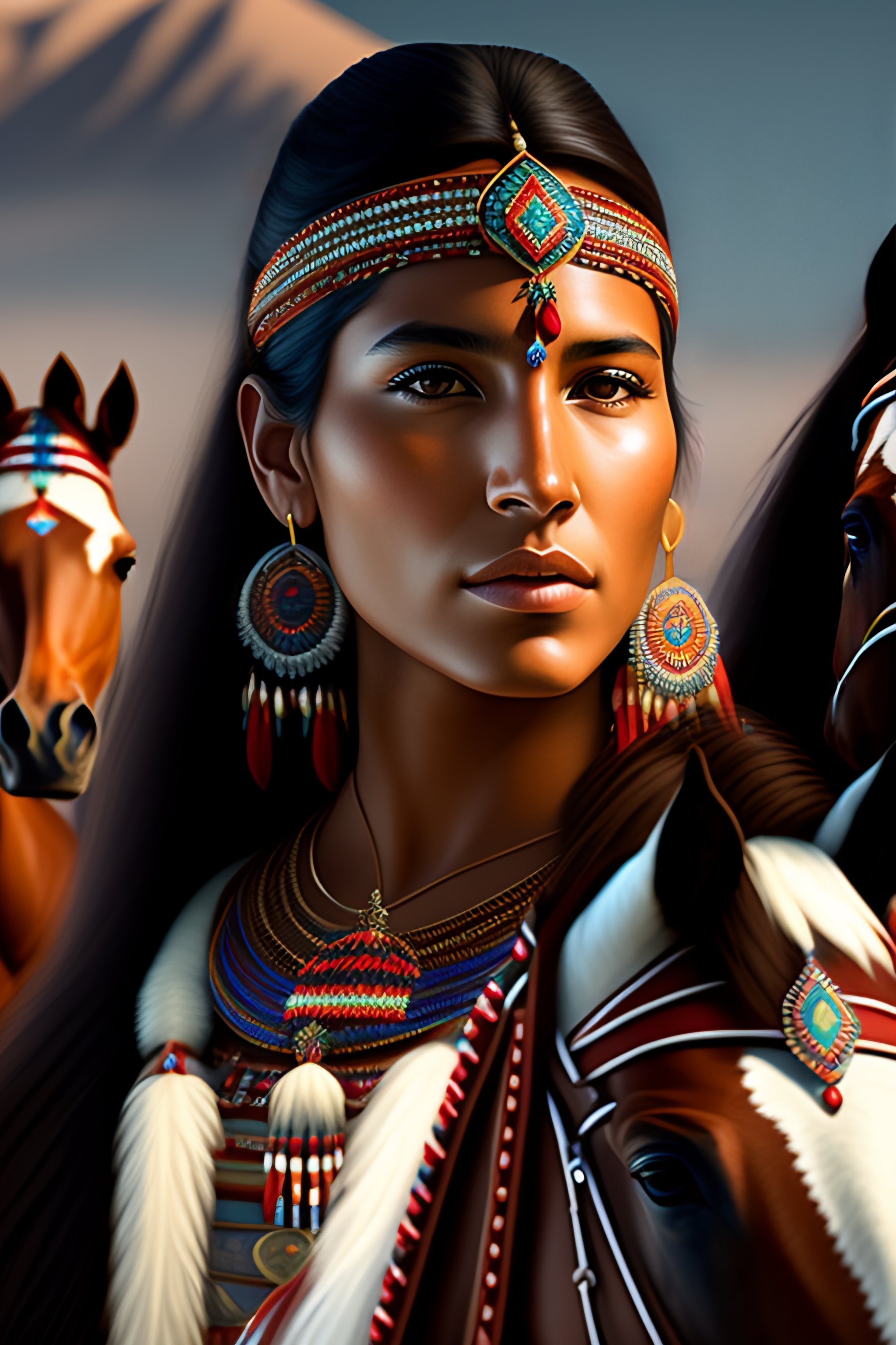 Lexica - Native american young woman portrait in 3d digital art with ...