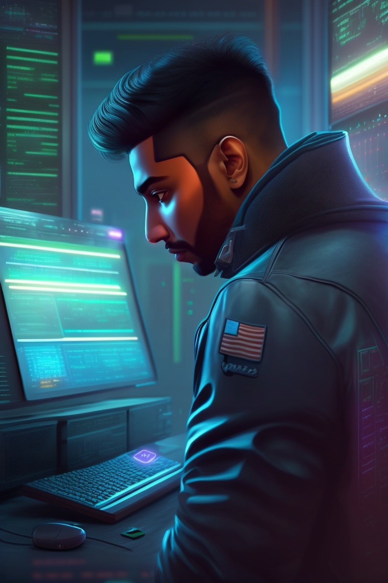 Lexica - An ethical hacker, Raj, in a dimly lit room surrounded by high ...