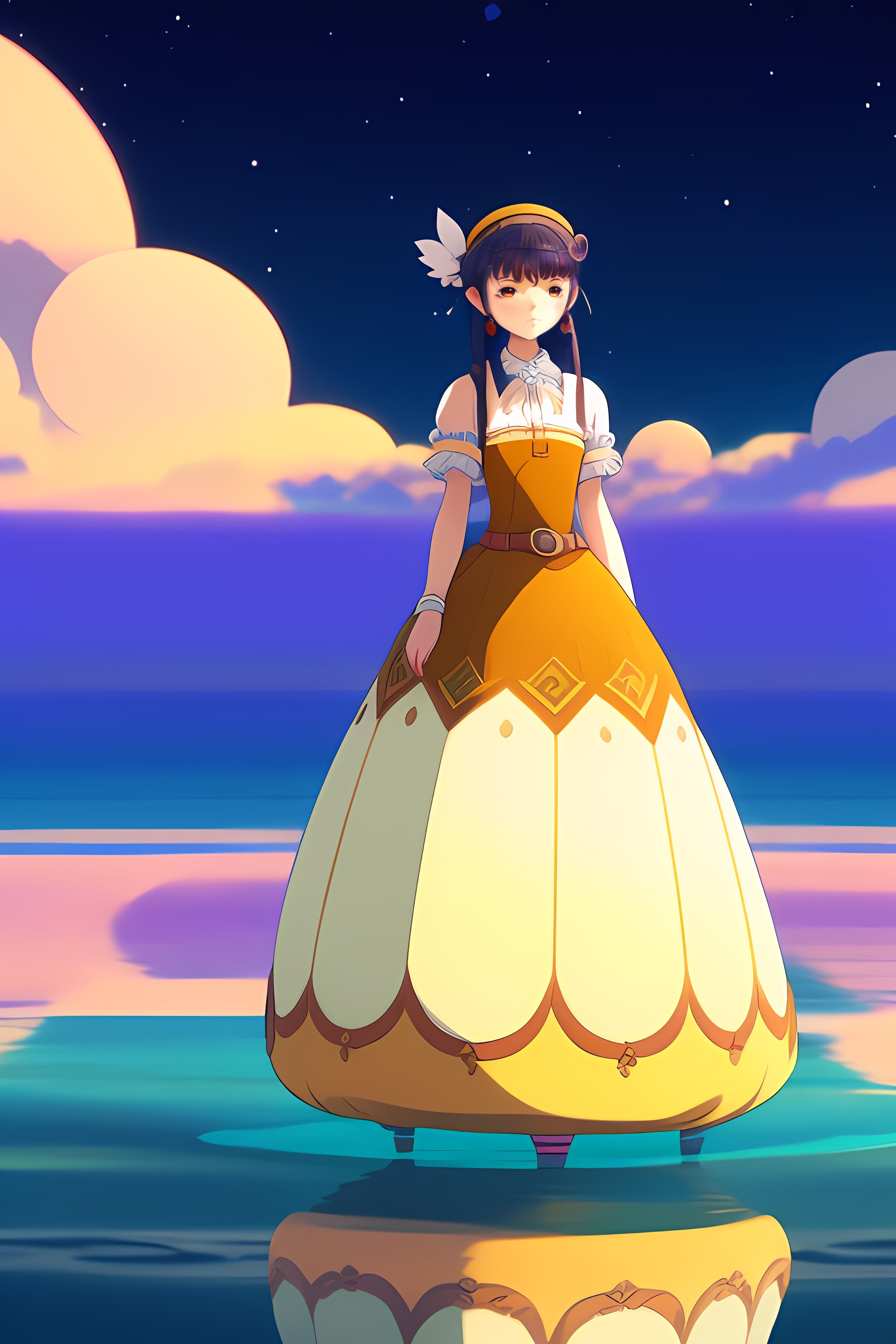 Lexica - A young woman, wearing a long summer dress, standing on a ...