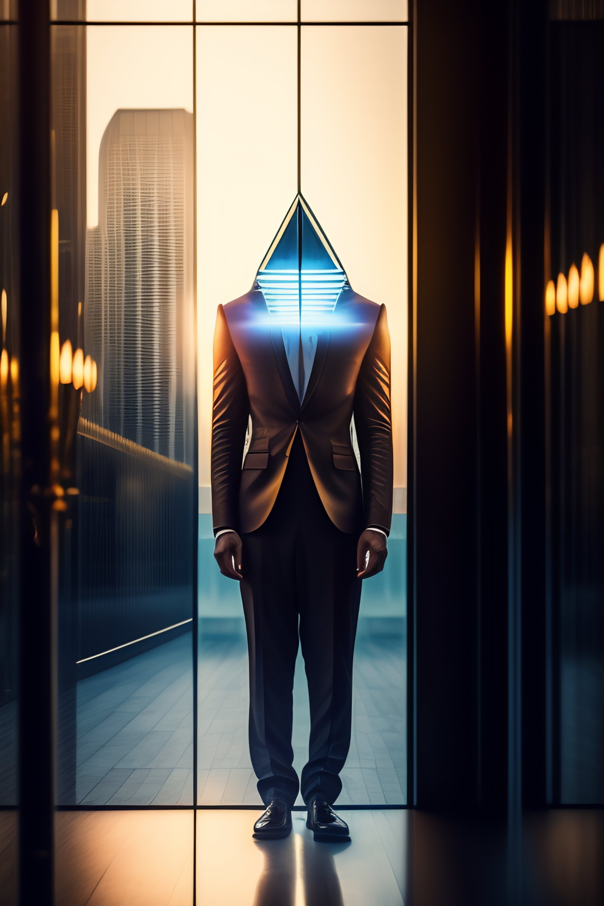 Lexica - An humanoid with a mask made enterily of mirrored glass, urban ...