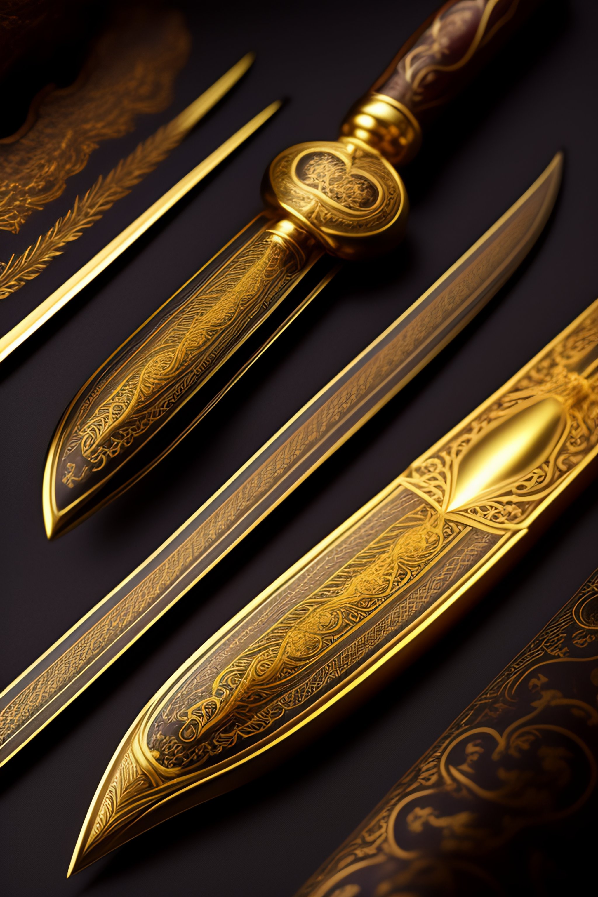 Lexica - An ornate sword with gold and brass fixtures, a golden brass ...