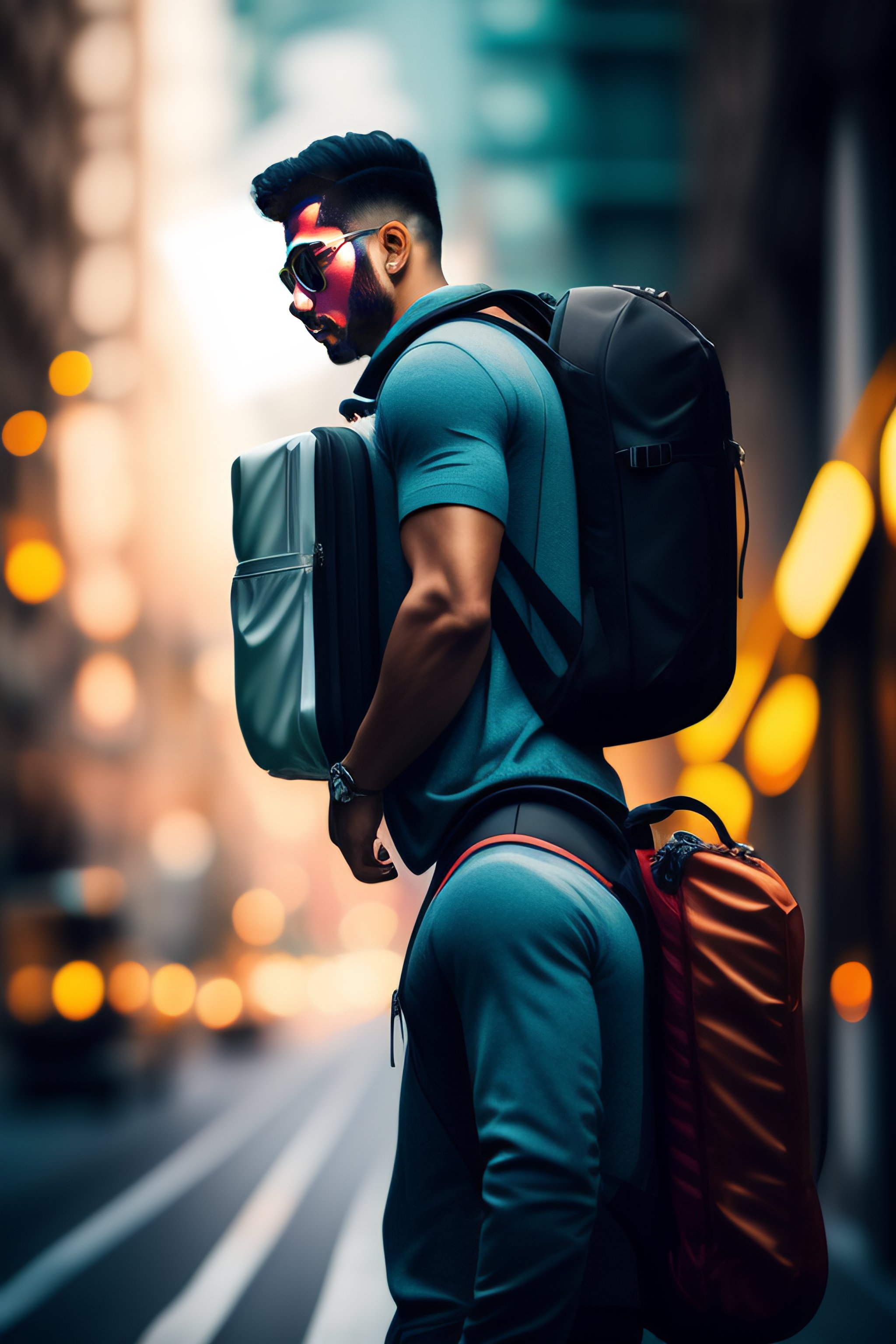 Lexica - Man wearing a giant backpack with other man inside