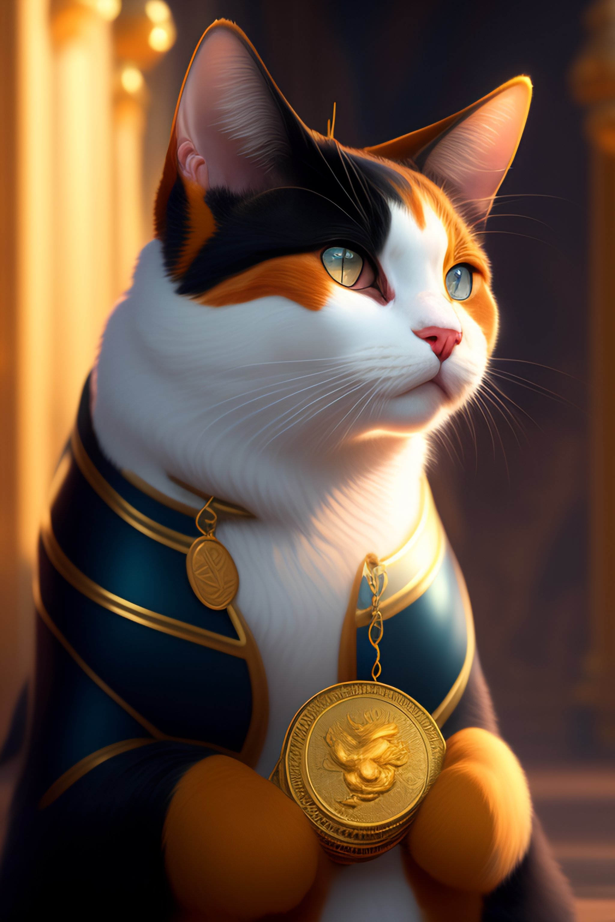 Lexica - A Calico Cat is holding a gold coin, disney concept art ...