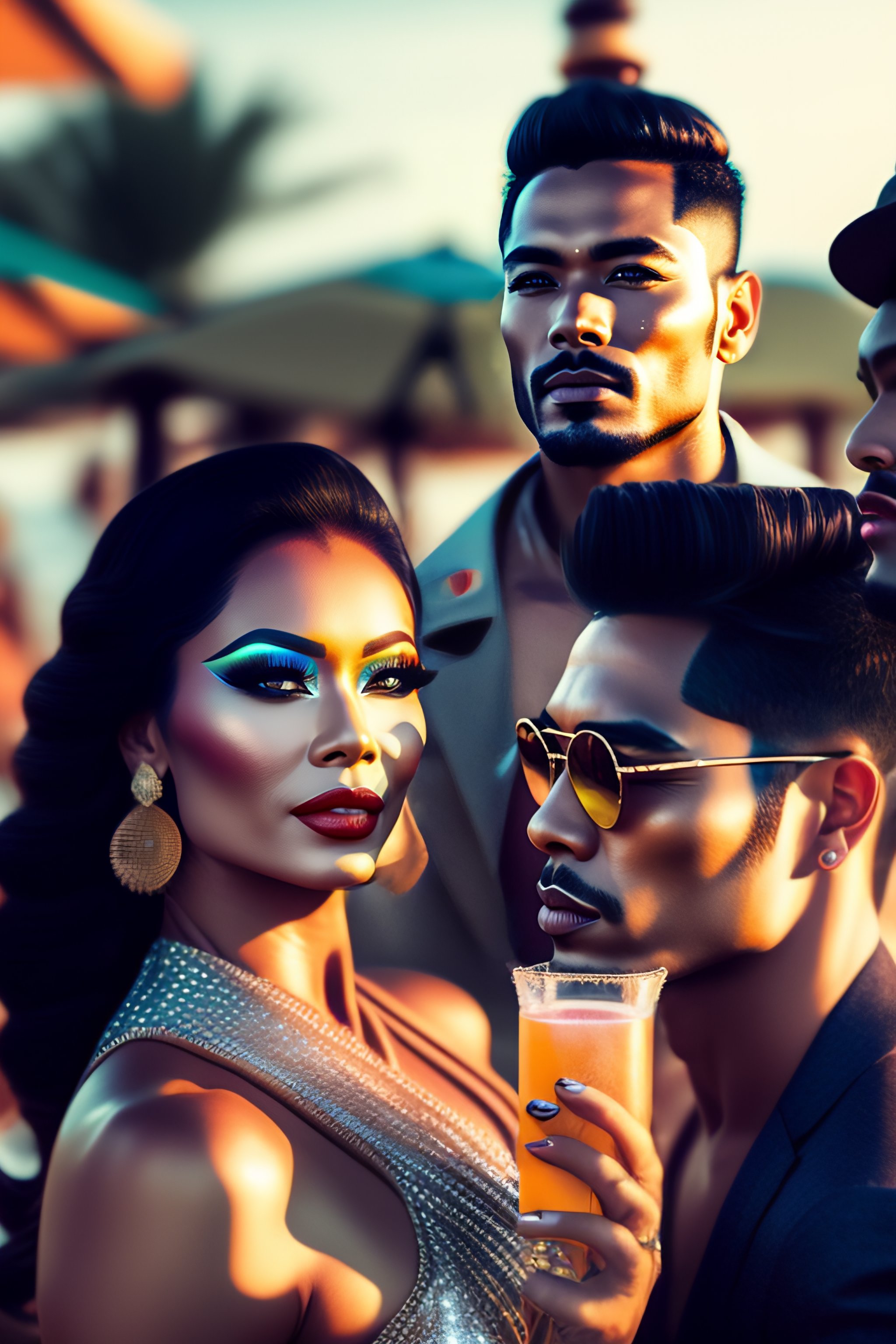 Lexica - Tailand drag queen and man and girls drinking cocktails in ...