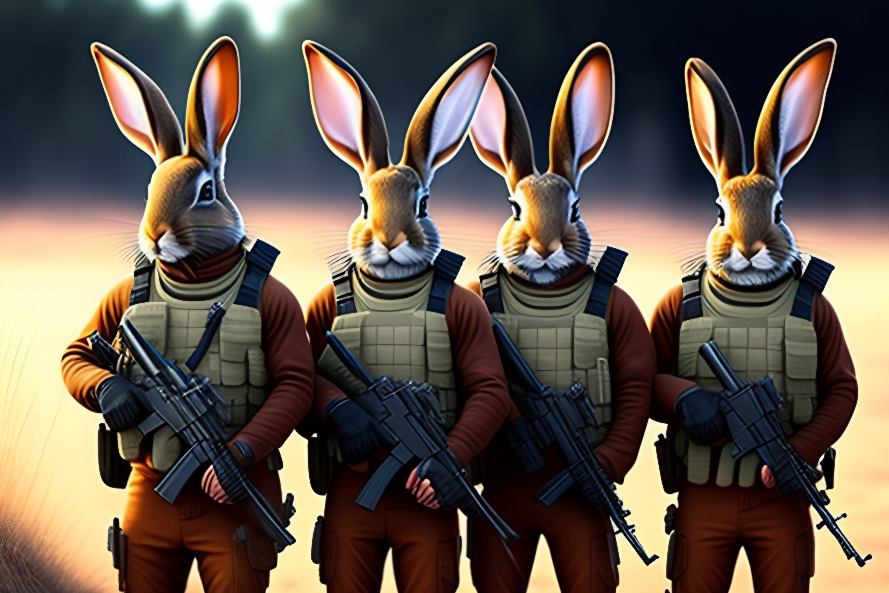 Lexica - Five rabbits dressed in bulletproof vests hold Kalashnikov ...