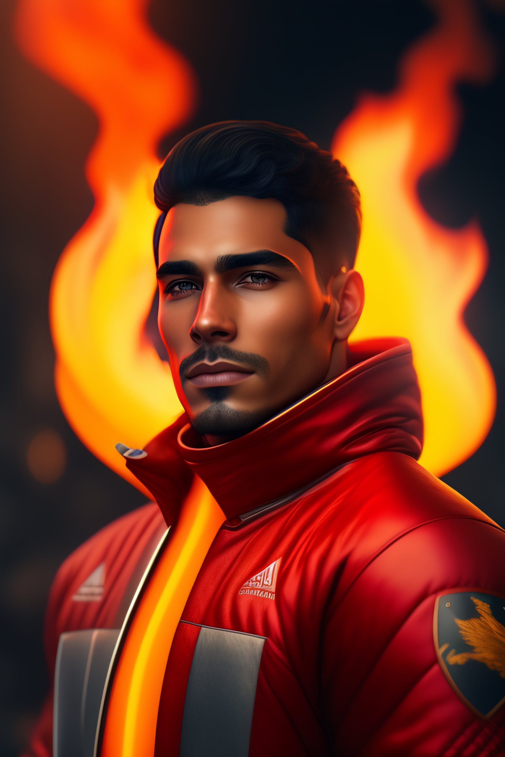 Lexica - Portrait of a beautiful latin american man wearing fire hazard ...