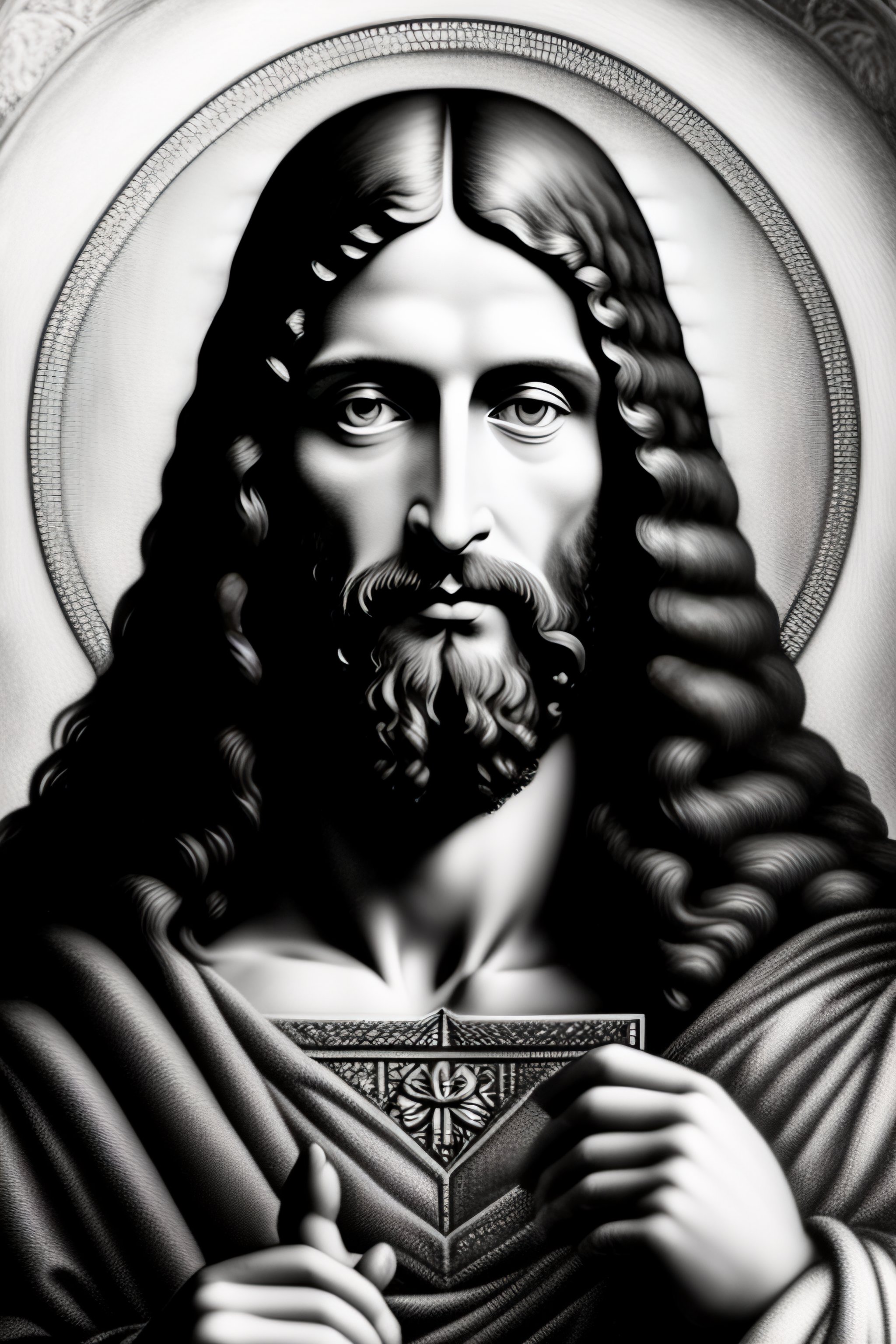 Lexica - A black and white close up of a pencil drawing of jesus like ...