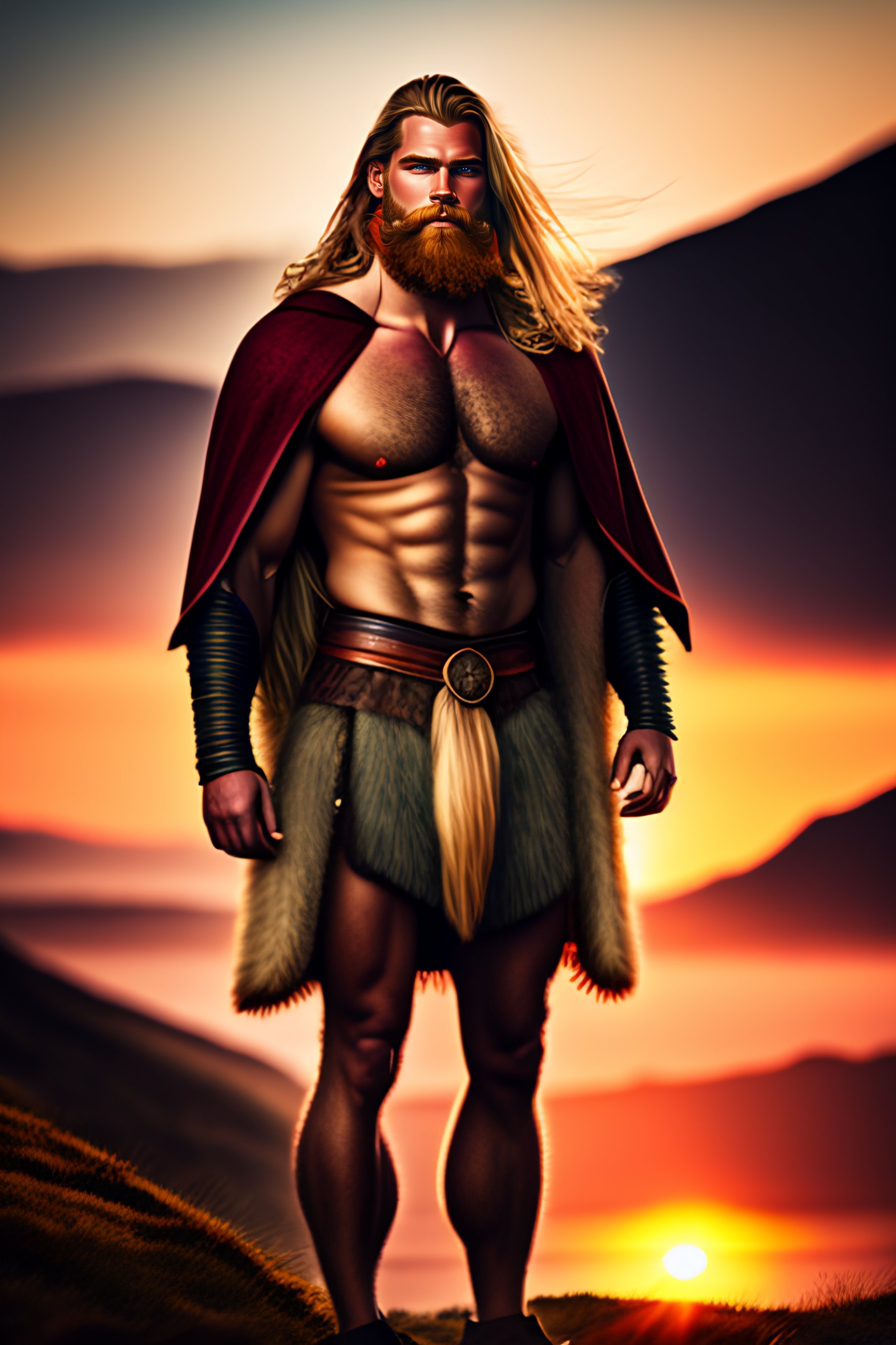 Lexica - Handsome viking hunk, blond, long hair, beard, looking at ...