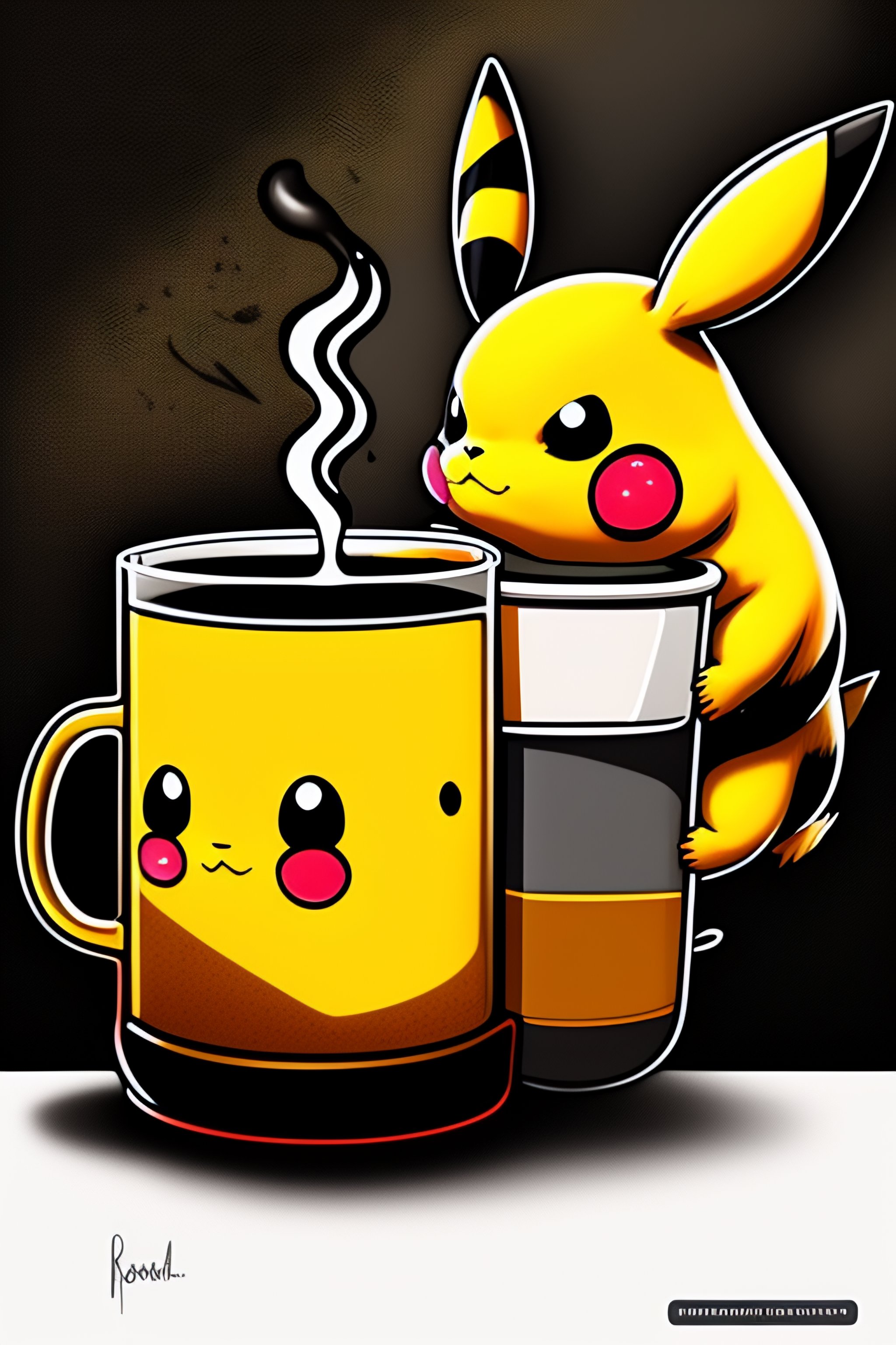 Lexica - Pikachu drinkin coffee alone room late night, cartoon, color ...