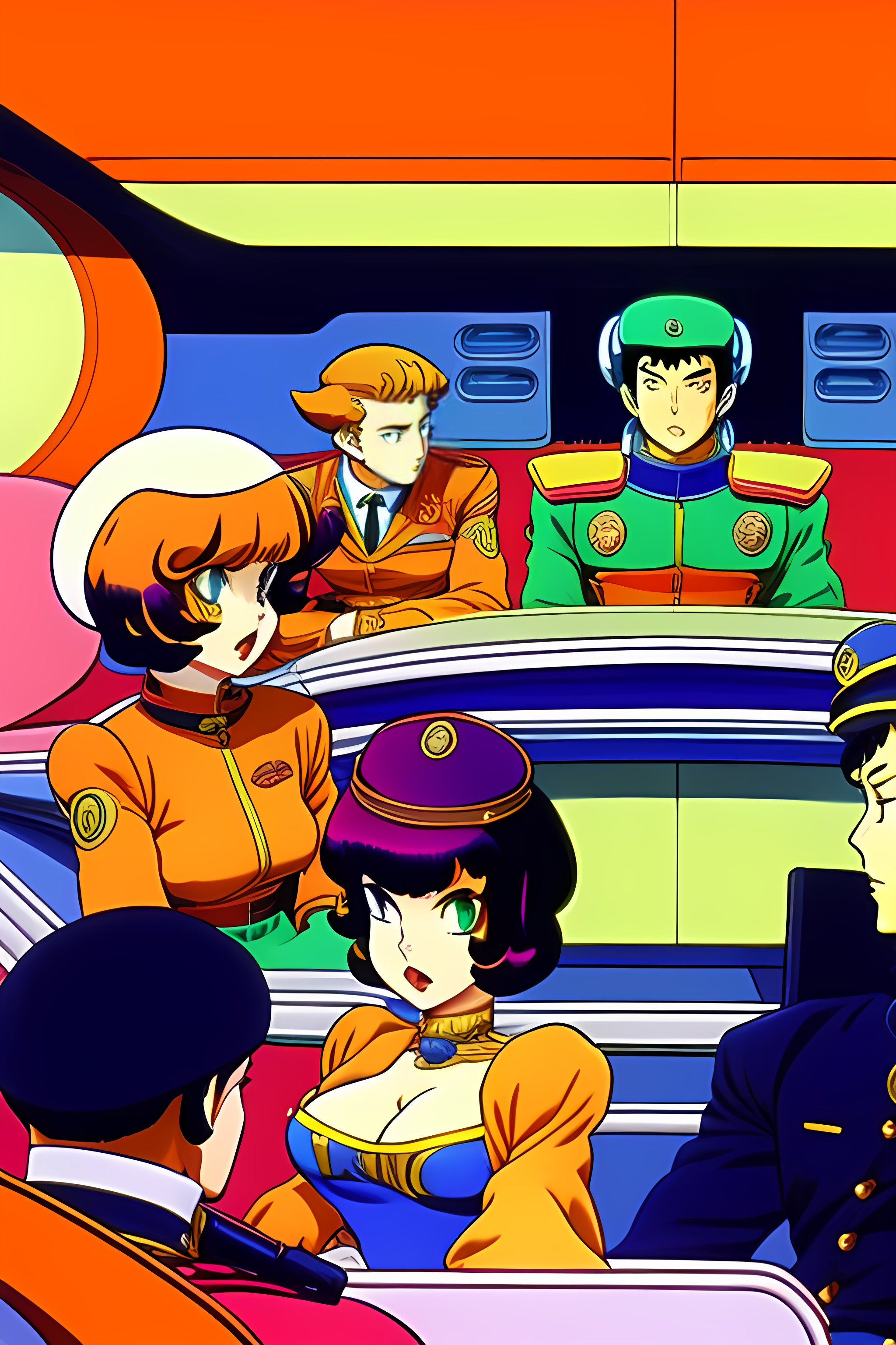 Lexica - Vintage 60's anime style. cluttered starship interior; captain ...