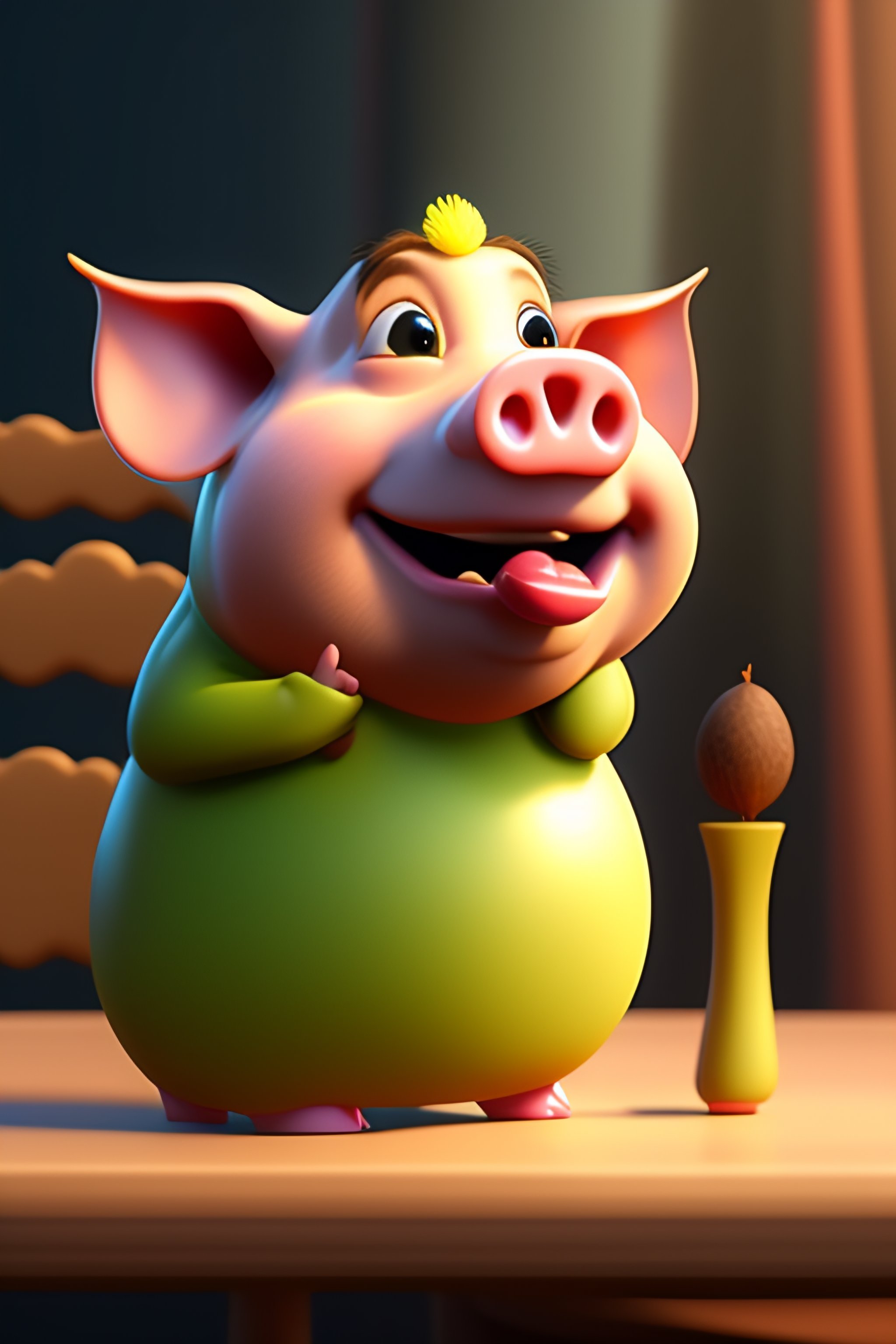Lexica - Pixar art of a funny smiling pig eating some grapes sitting ...