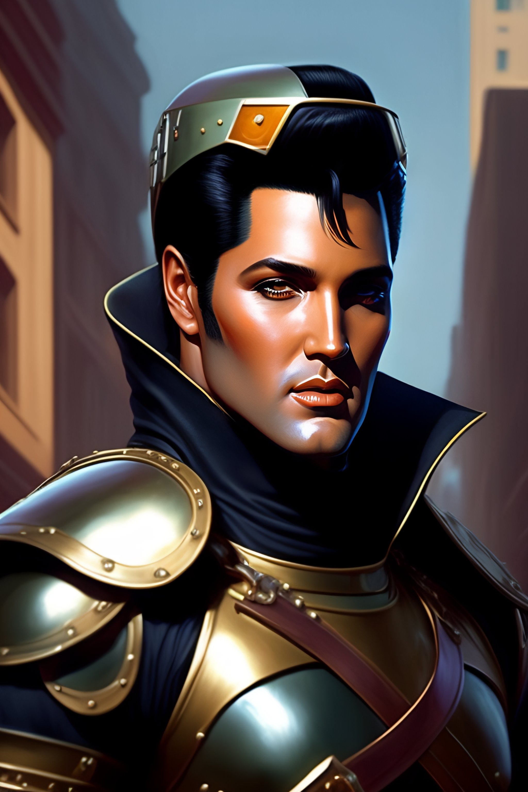 Lexica - Elvis presley in greg manchess portrait painting of armored ...