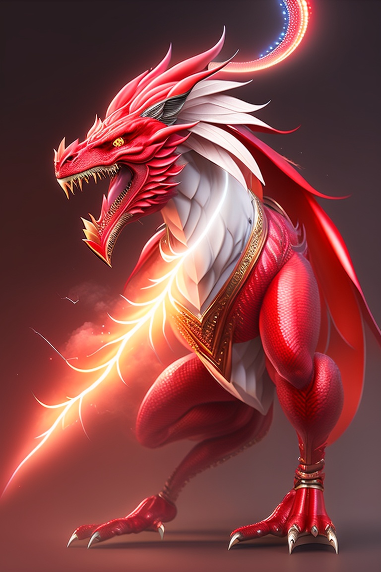 Lexica - Realistic humanoid red dragon in dynamic pose with asword and ...