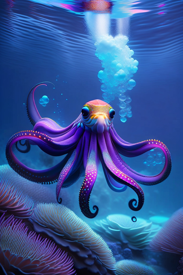 Lexica - Octopus, ocean, darkness, bright color blue, underwater, sea ...
