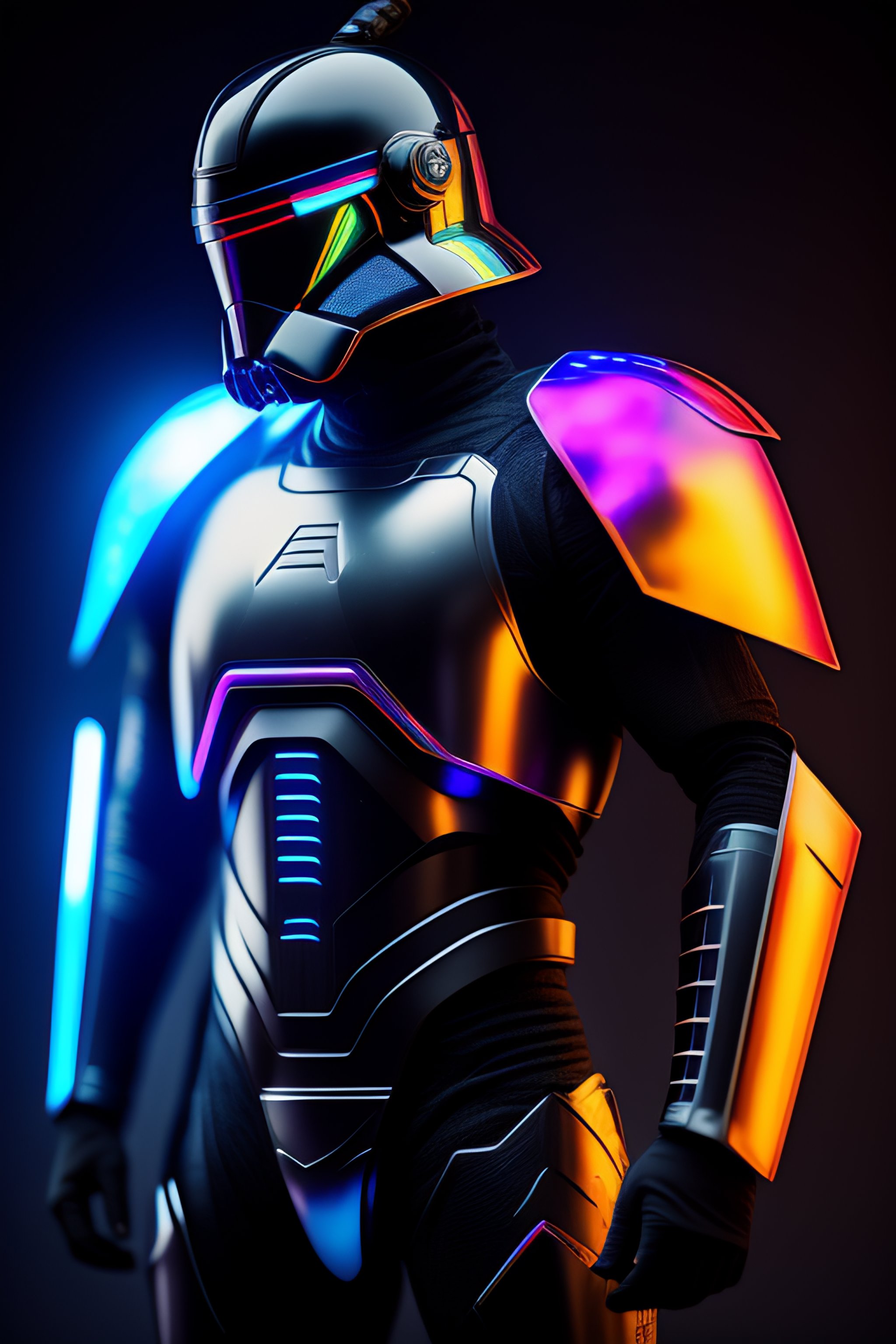 Lexica - A photograph of a cyberpunk armour made of black titanium and ...