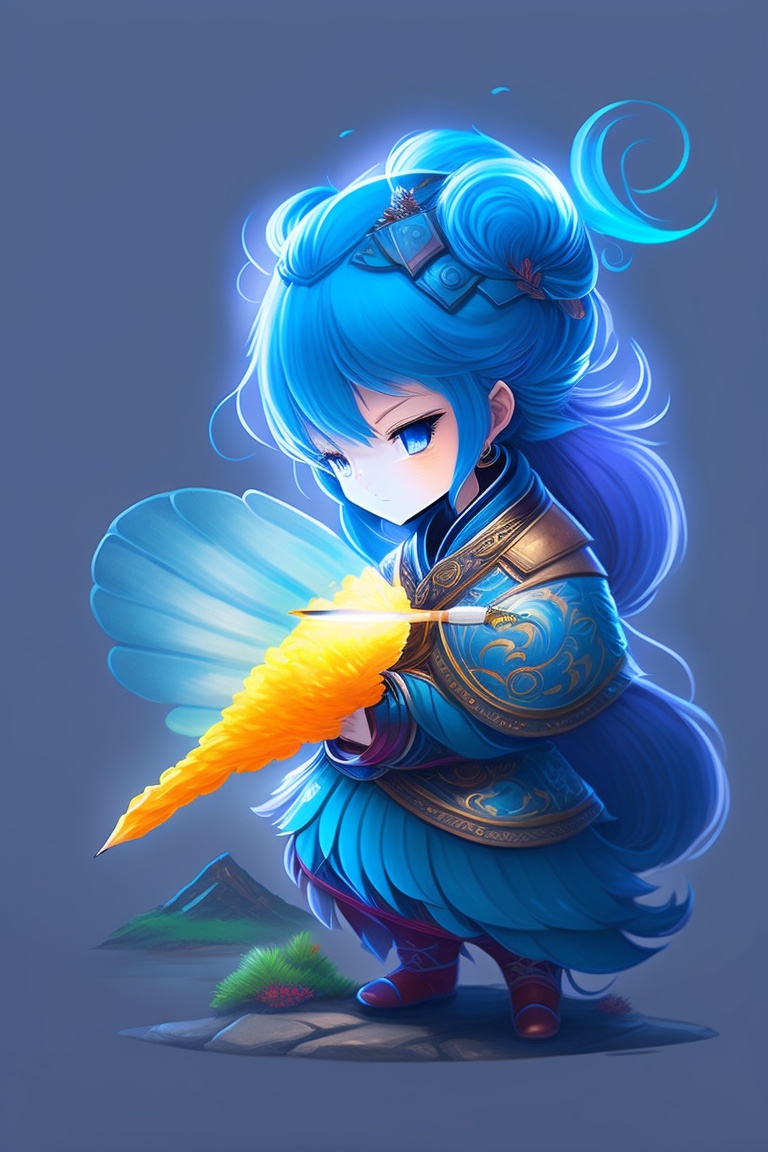 Lexica - An artist, a cerulean phoenix, in the style of chibi anime ...