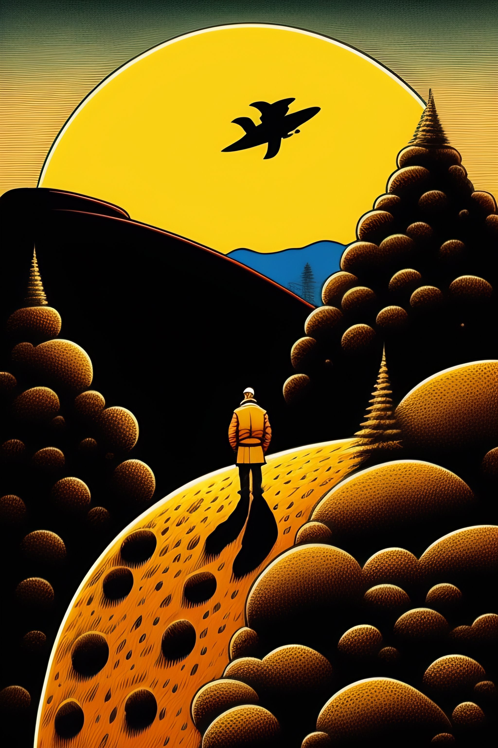 Lexica - A alone man. pen and ink, birds eye view, illustrated by hergé ...