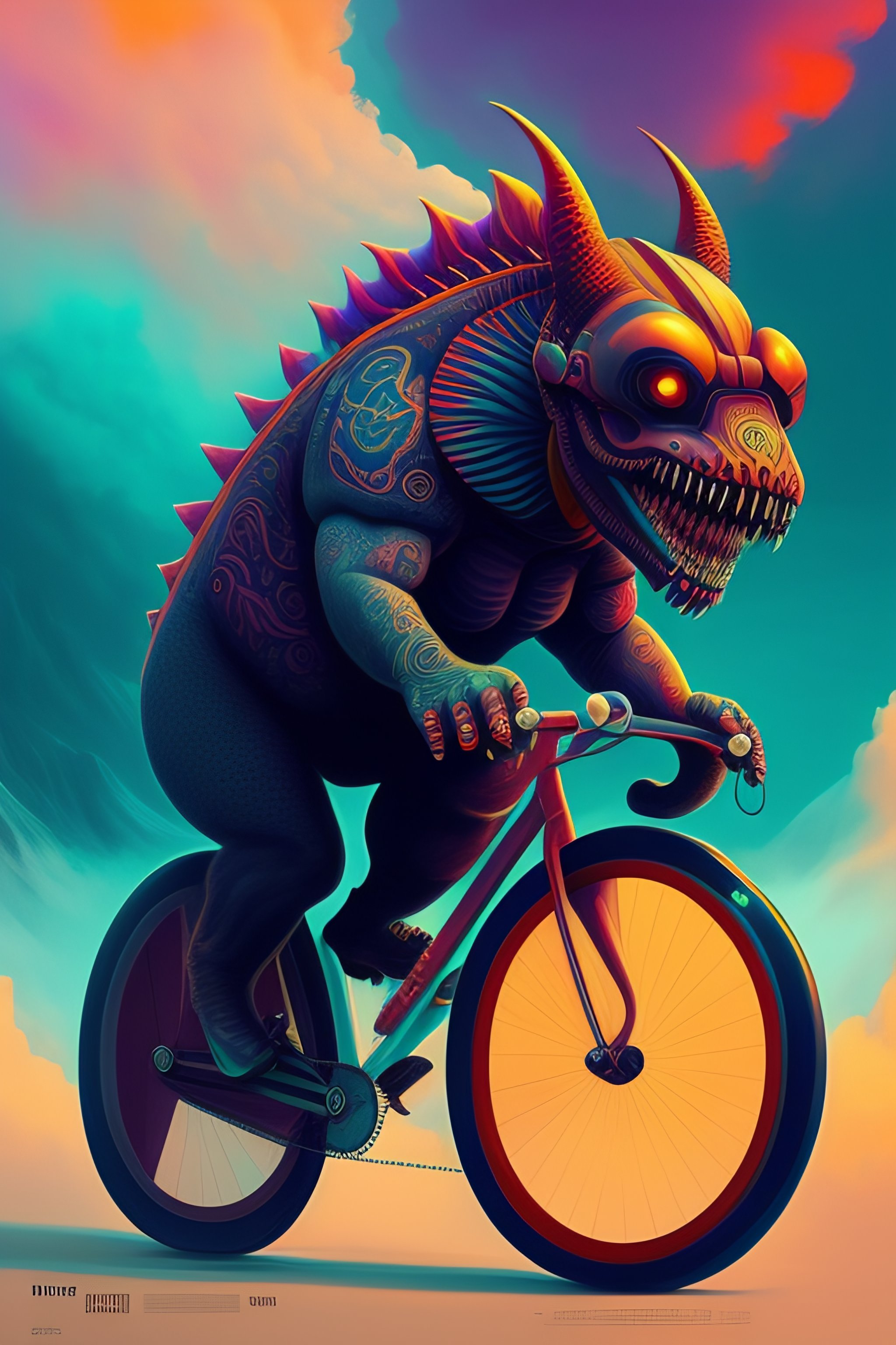 Lexica - Imagine a fitness bicycle monster, in the style of Guillermo ...