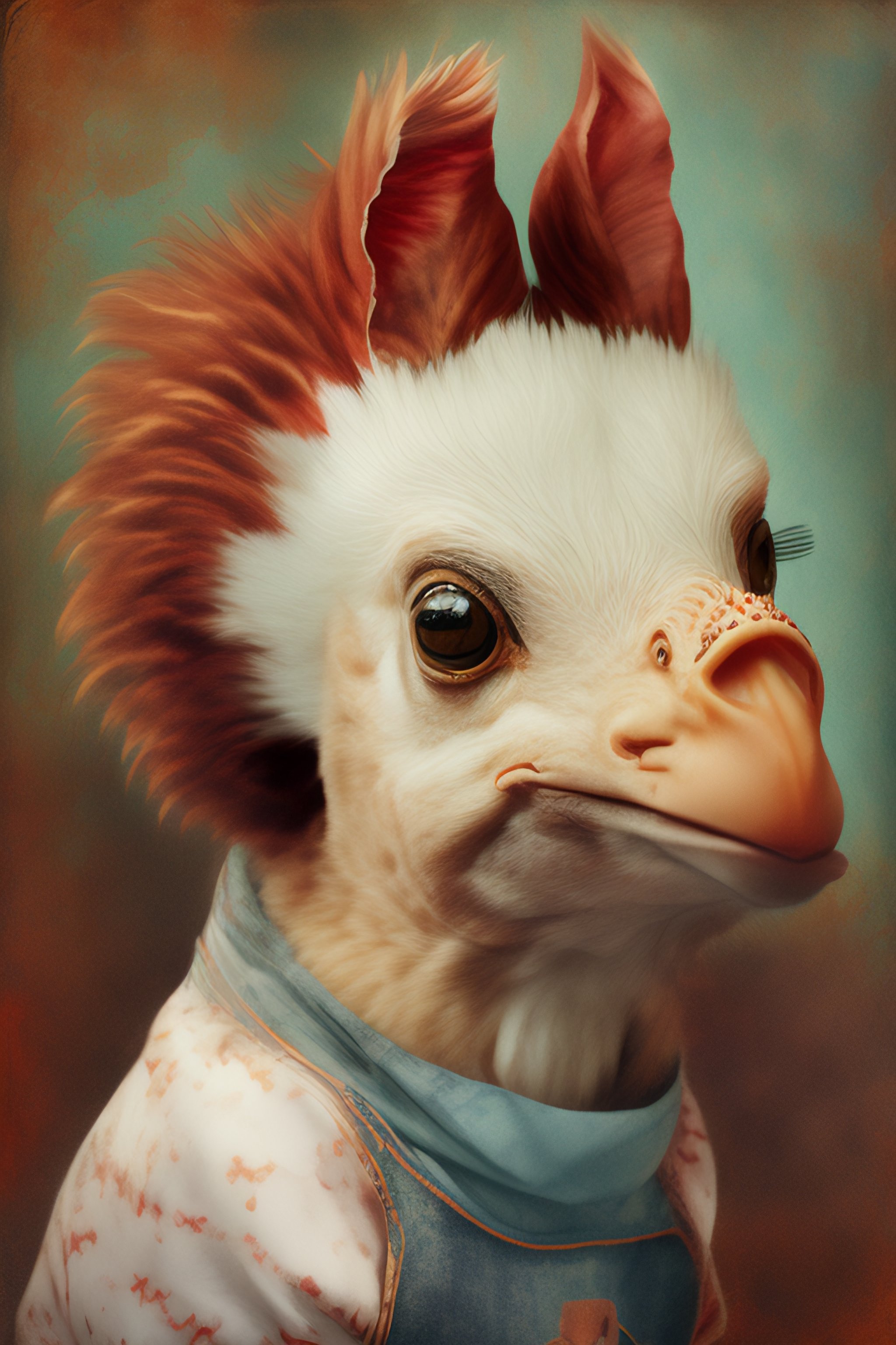 Lexica - Chicken headed human, mugshot