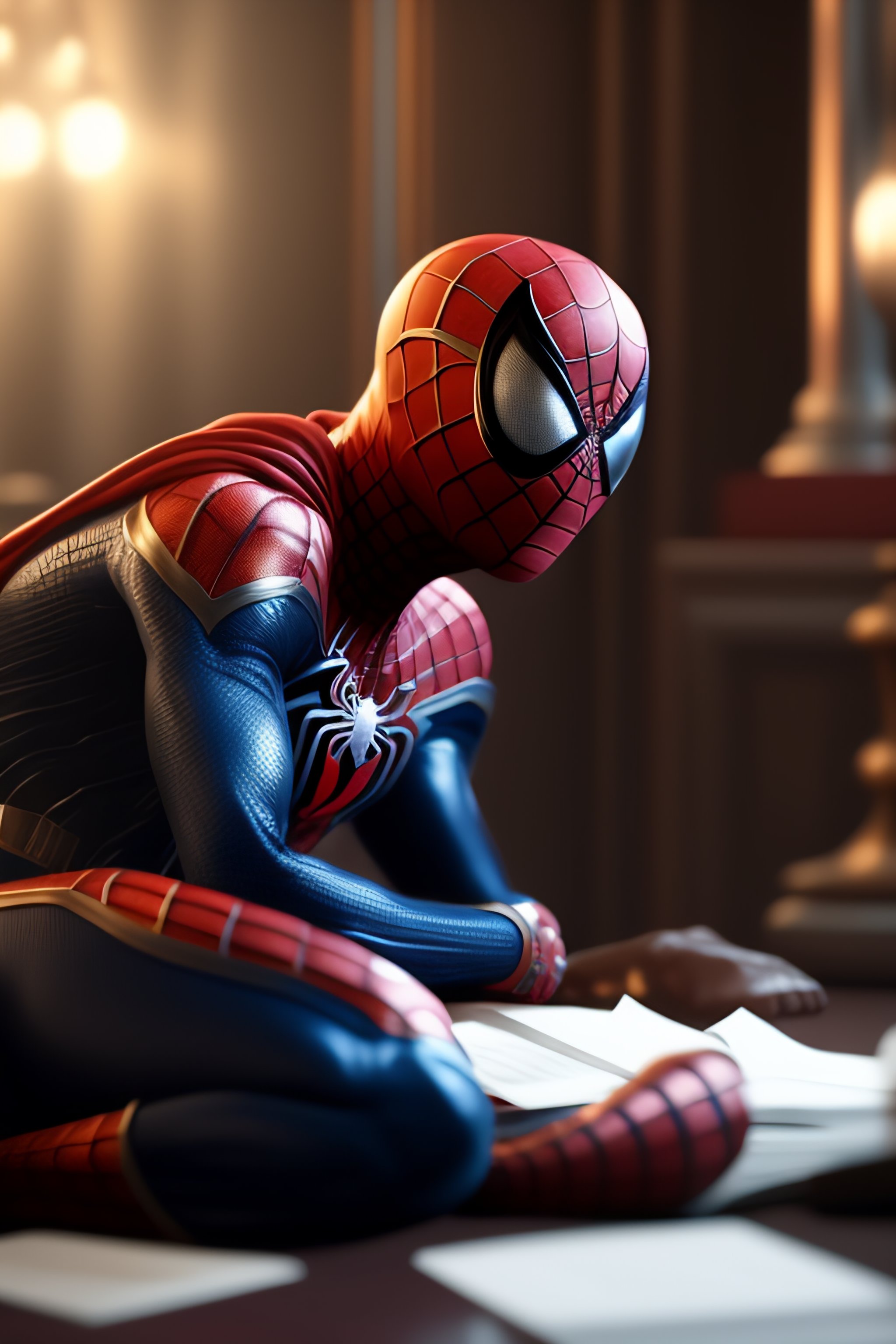 Lexica - Spider-Man commiting tax fraud, paperwork, exhausted, by serov ...