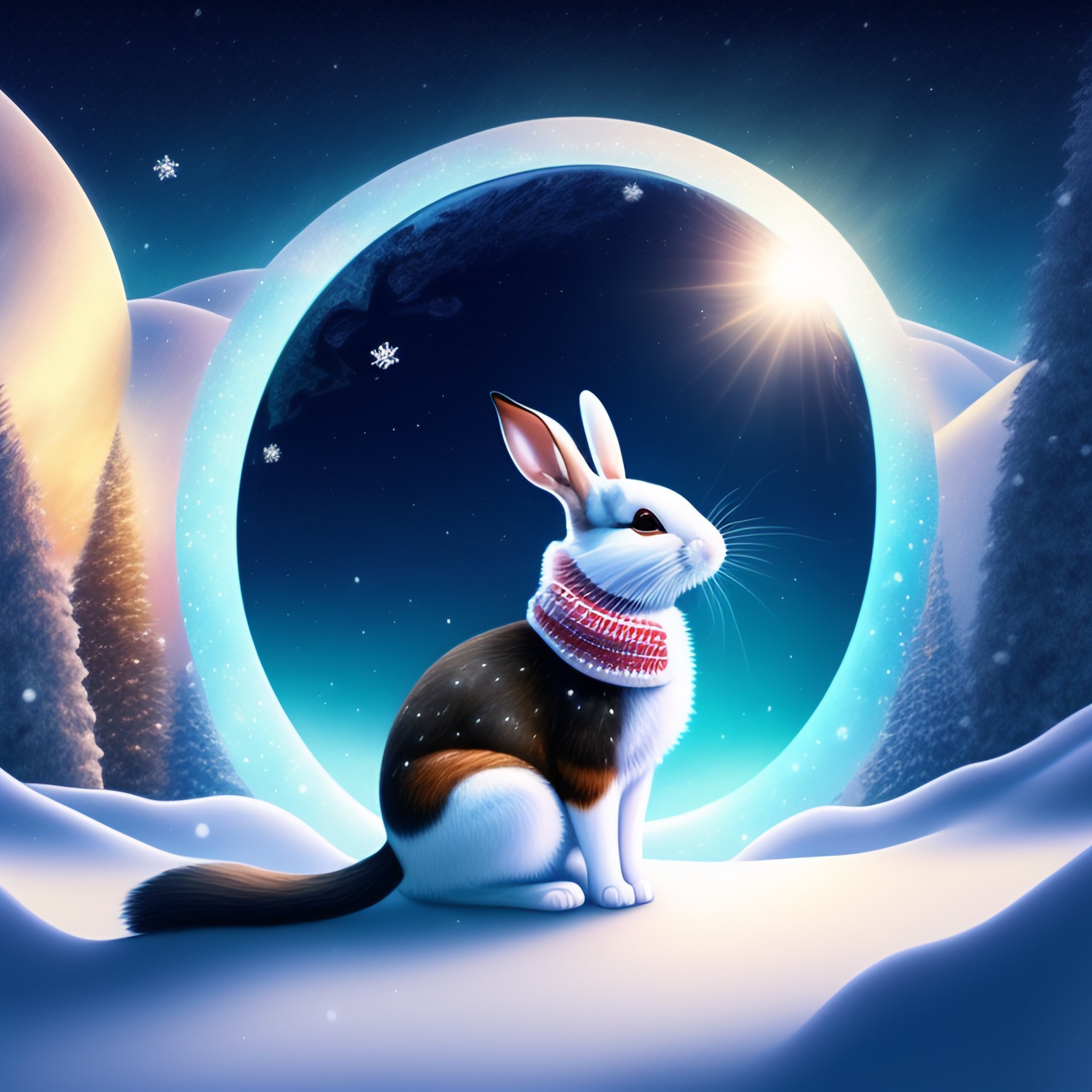 Lexica - Cartoon style, on the snow, a snow-white rabbit, cool and cute ...